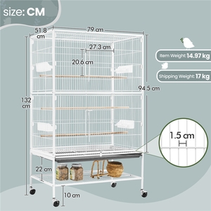 Rolling Metal Bird Cage with Storage Shelf