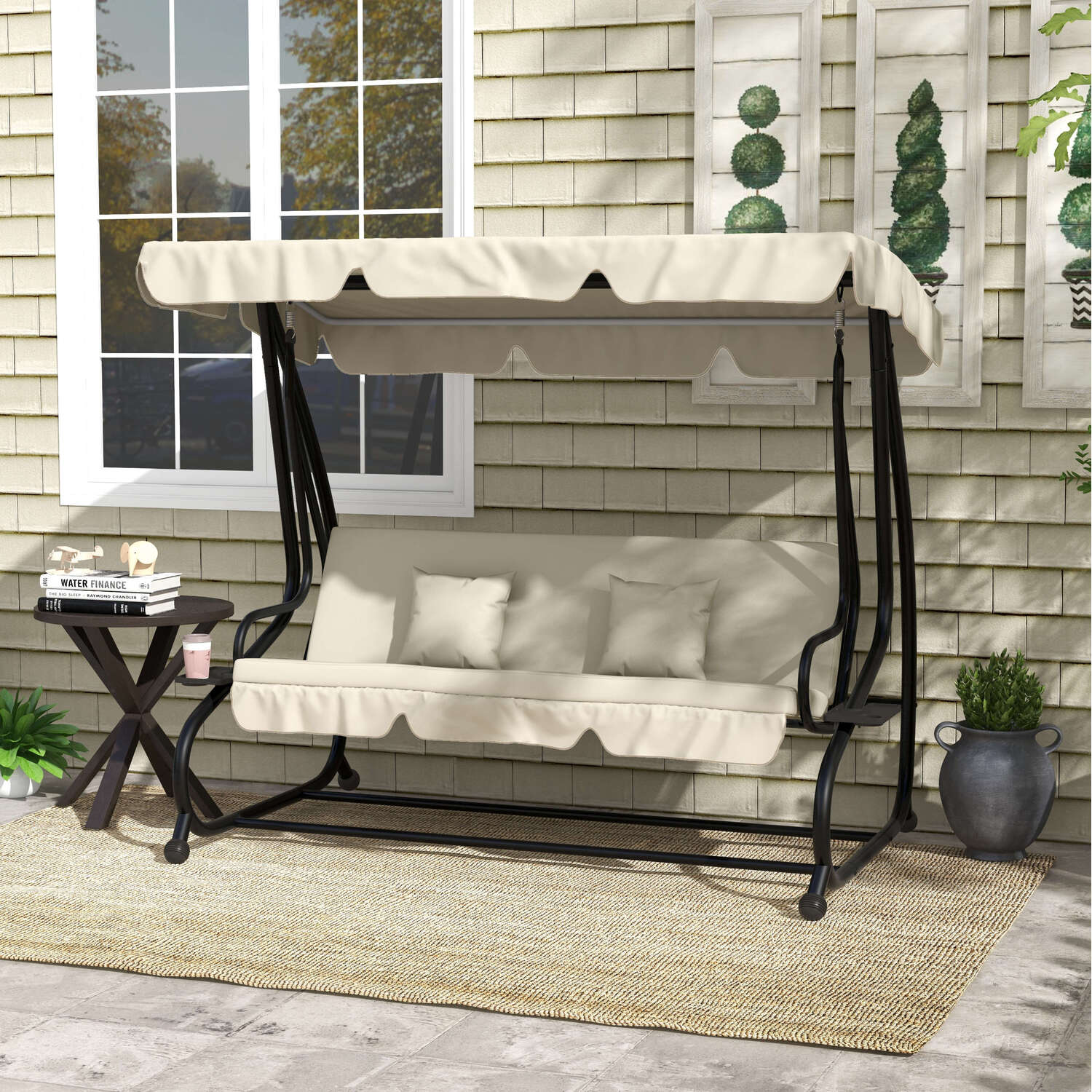 Outsunny 2 in 1 Patio Swing Chair Bed Outdoor