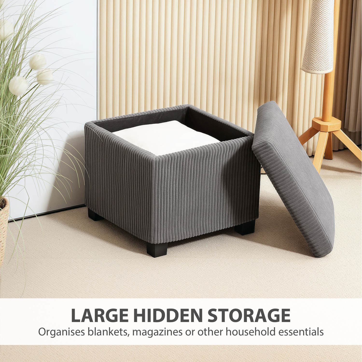 HOMCOM Storage Ottoman Bench Corduroy Footstool with Removable Lid and Legs