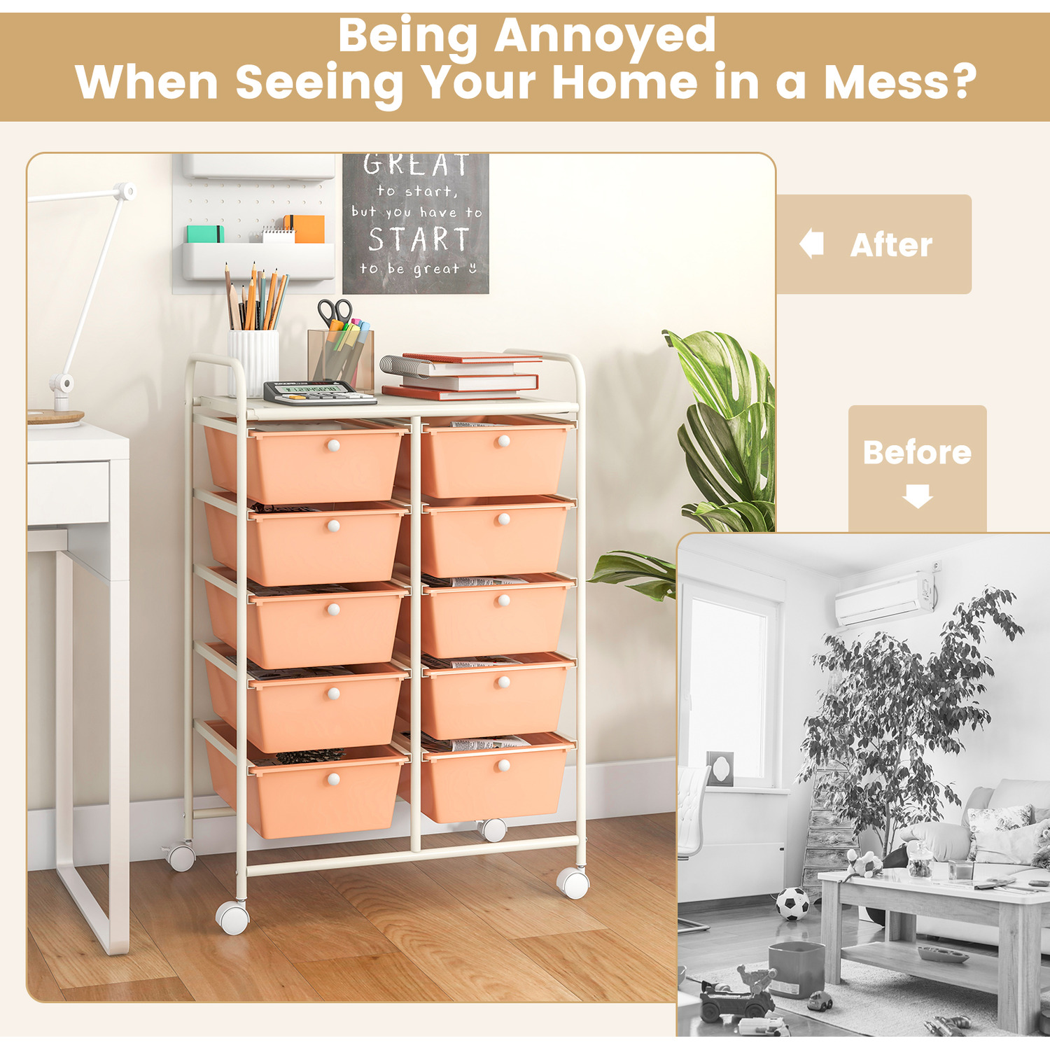 Storage Rolling Cart with 10 Drawers