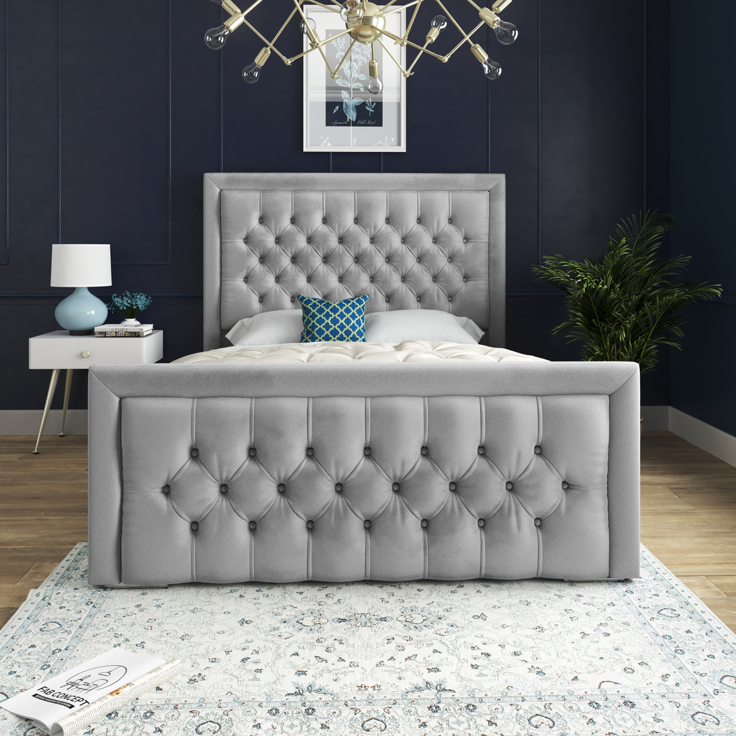 Kingston Upholstered Soft Velvet Fabric Buttons Bed