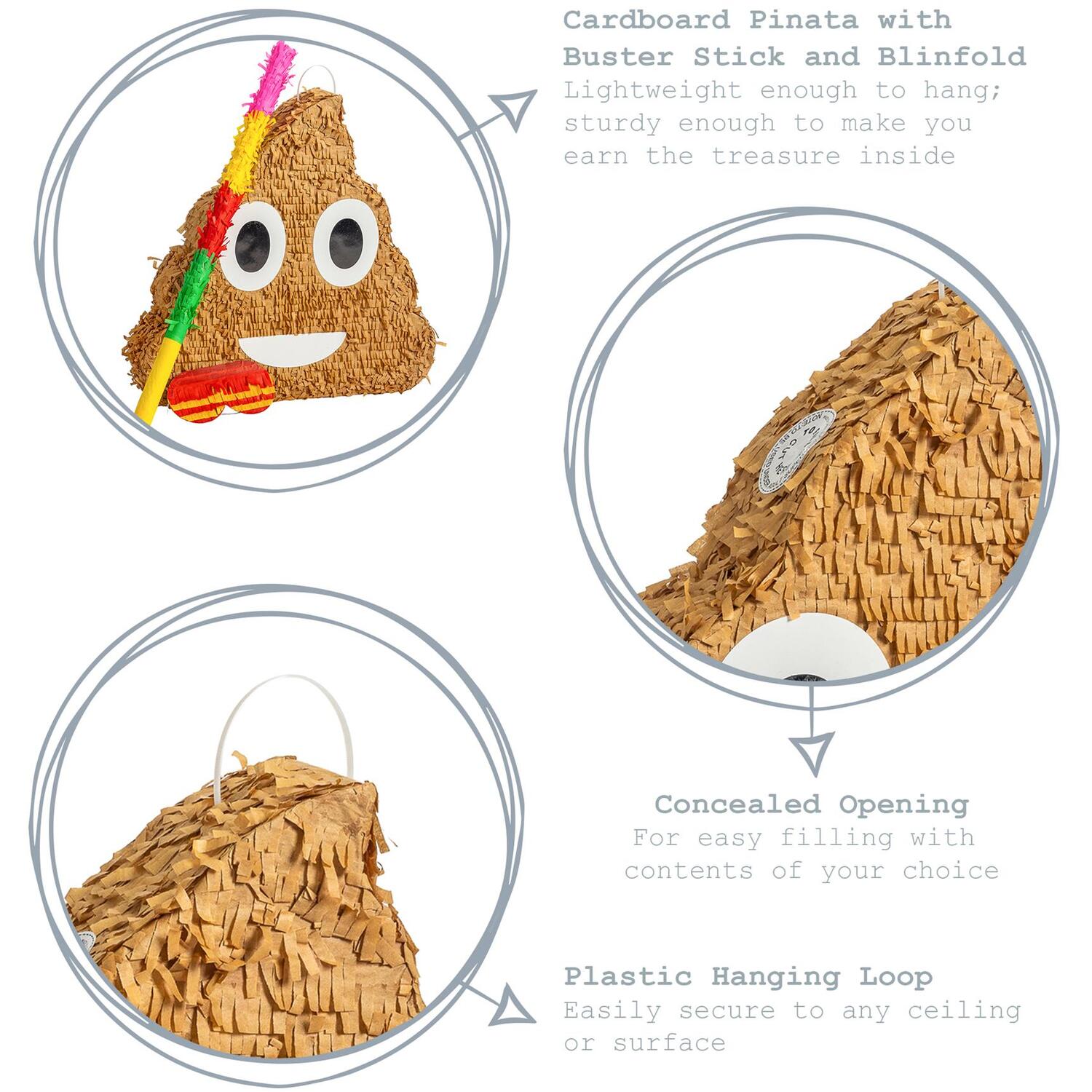 Poop Emoji Cardboard Pinata, Stick and Blindfold Set