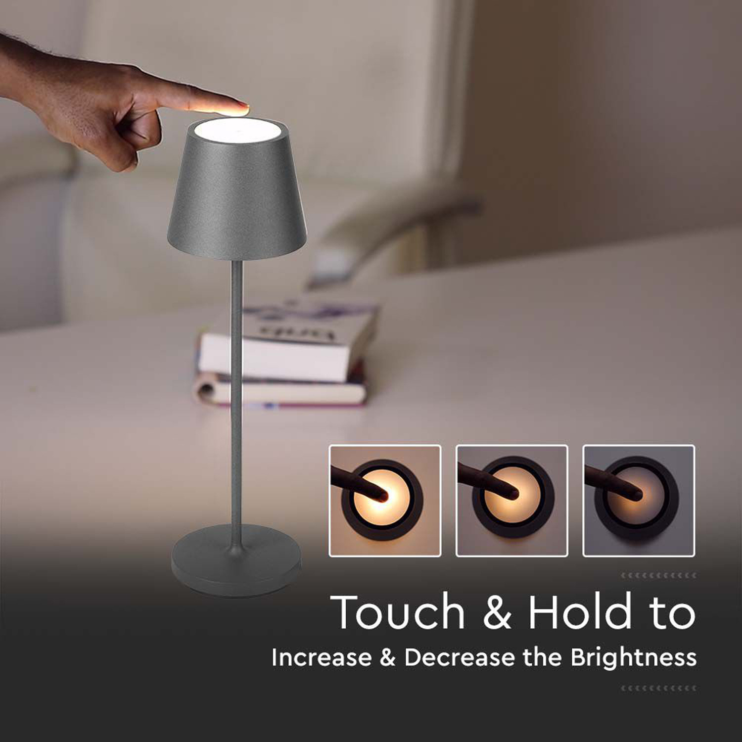 USB Rechargeable LED Table Lamp Grey