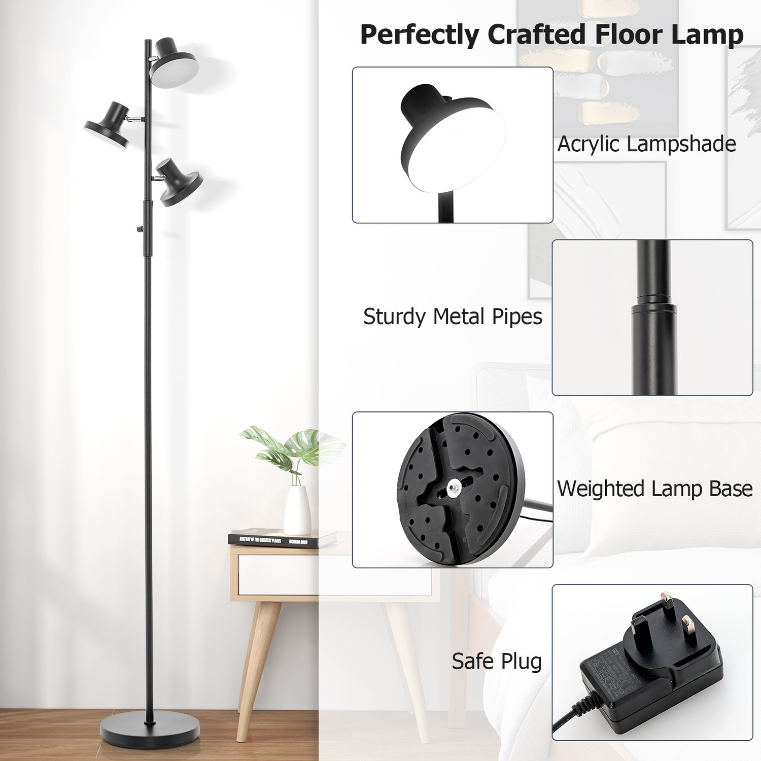 3-Light Modern Floor Lamp