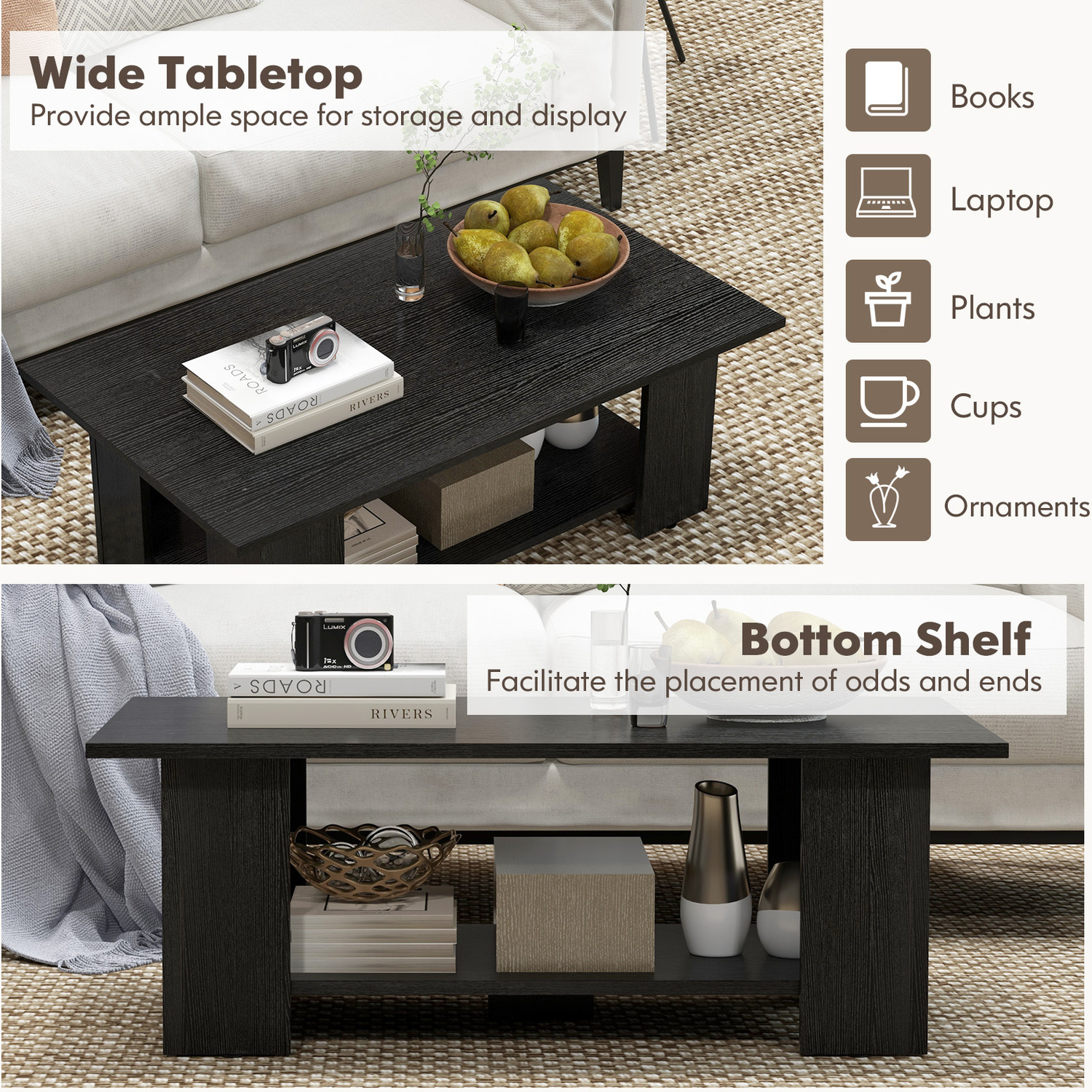 2-tier Modern Coffee Table Center Cocktail Table