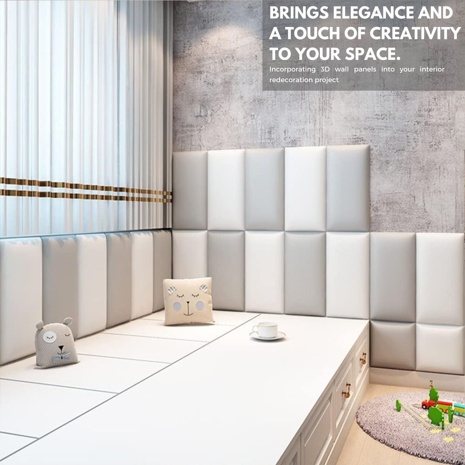 Self Adhesive Padded Wall Panels (60x25cm) Peel and Stick Wall Cushion