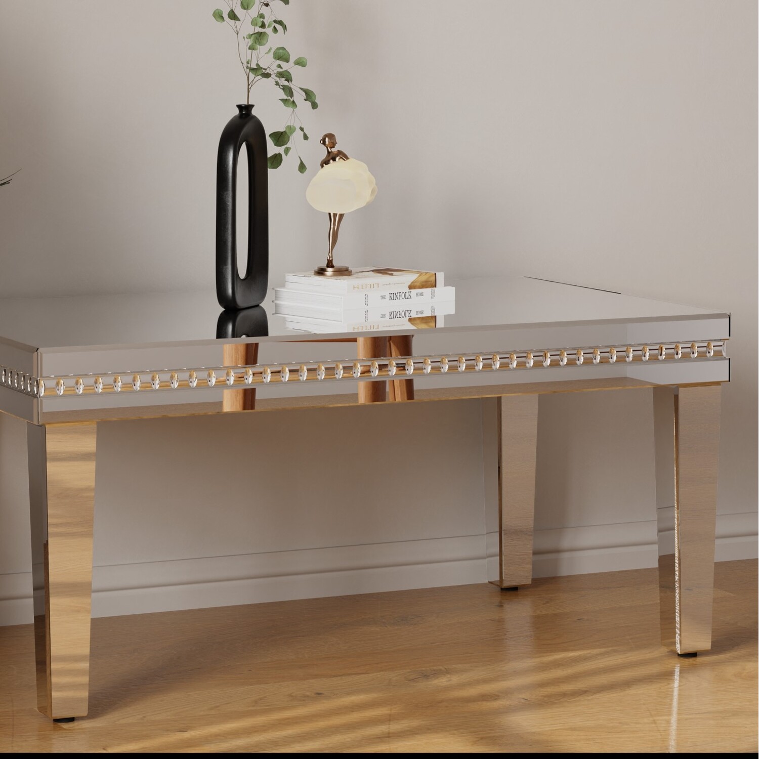 Mirrored Coffee Table with Crystal Detail