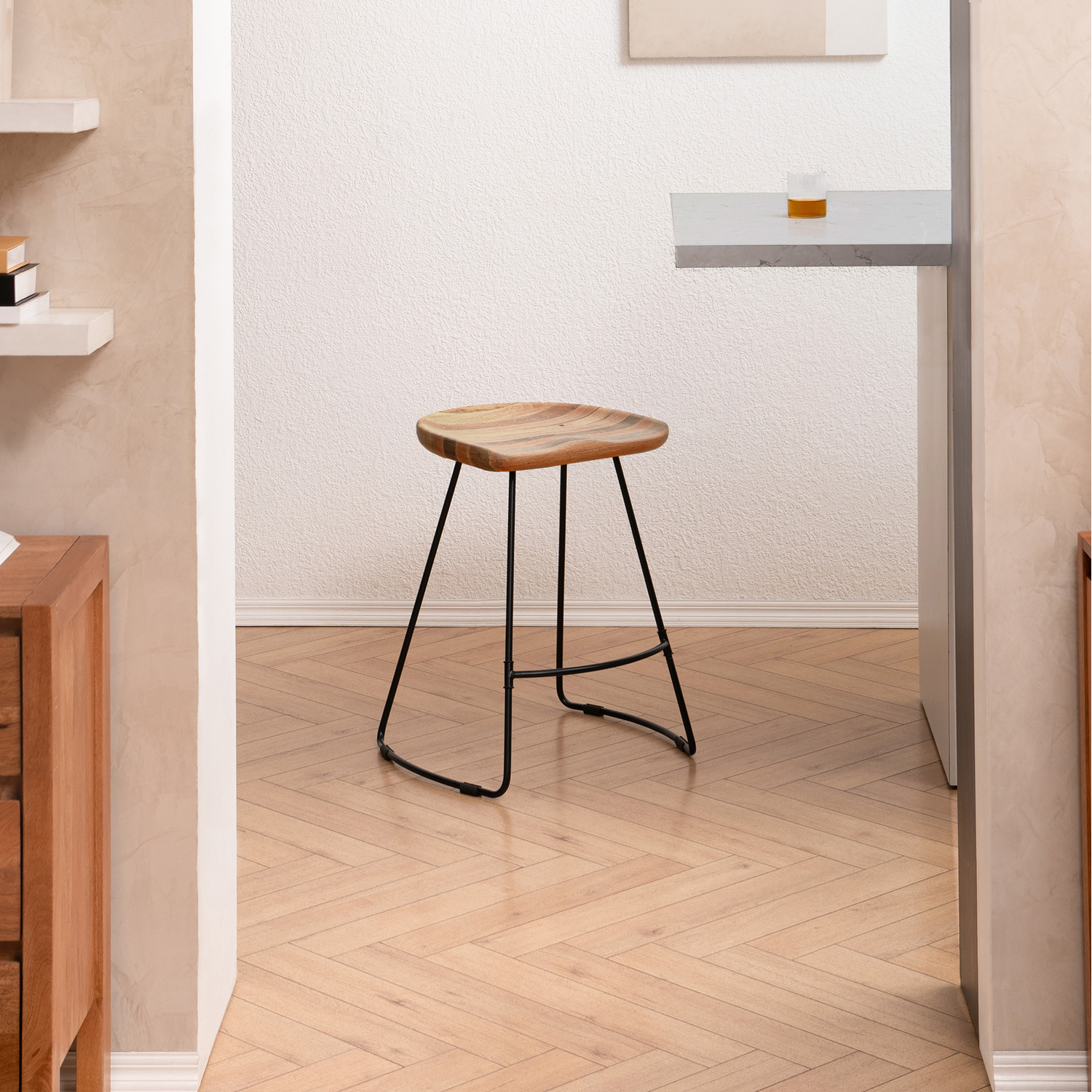 Ember Round Saddle Seat Solid Wood Counter Stool