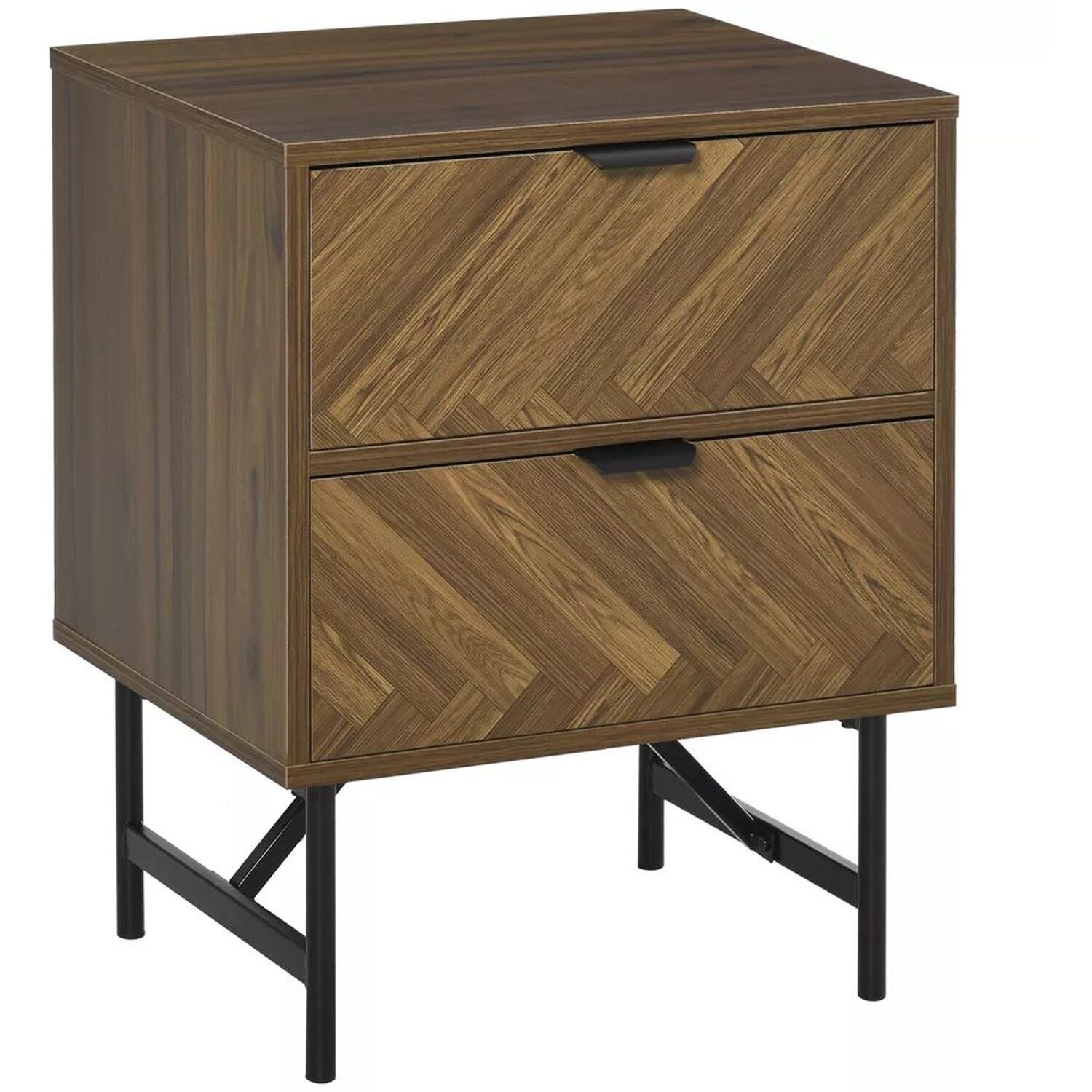 2 Drawer Wooden Chevron Bedside Table