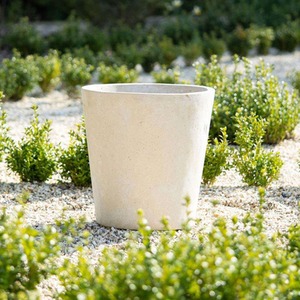 Cream Handmade Round Fiberstone Planter