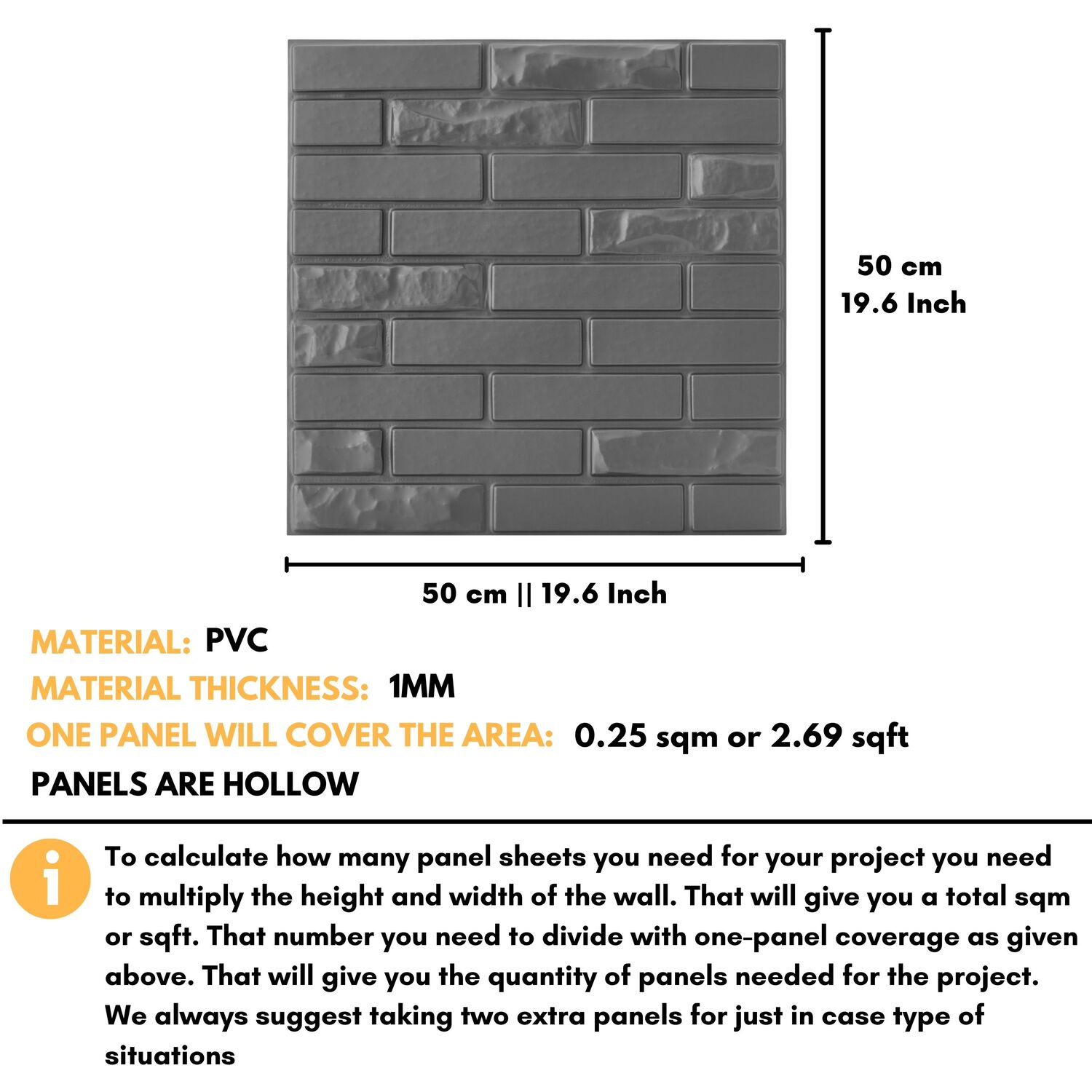 3D Wall Panels (50x50 cm) PVC Cladding Panel in Urban Brick Design