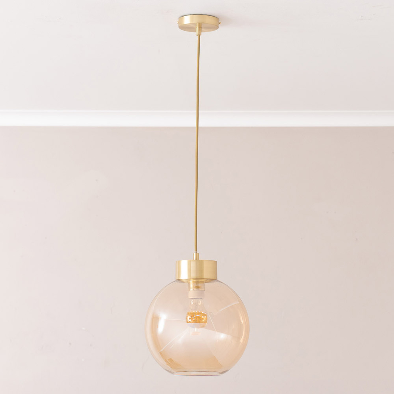 Bellamy Amber Glass Capped Ceiling Pendant Light with LED Bulb