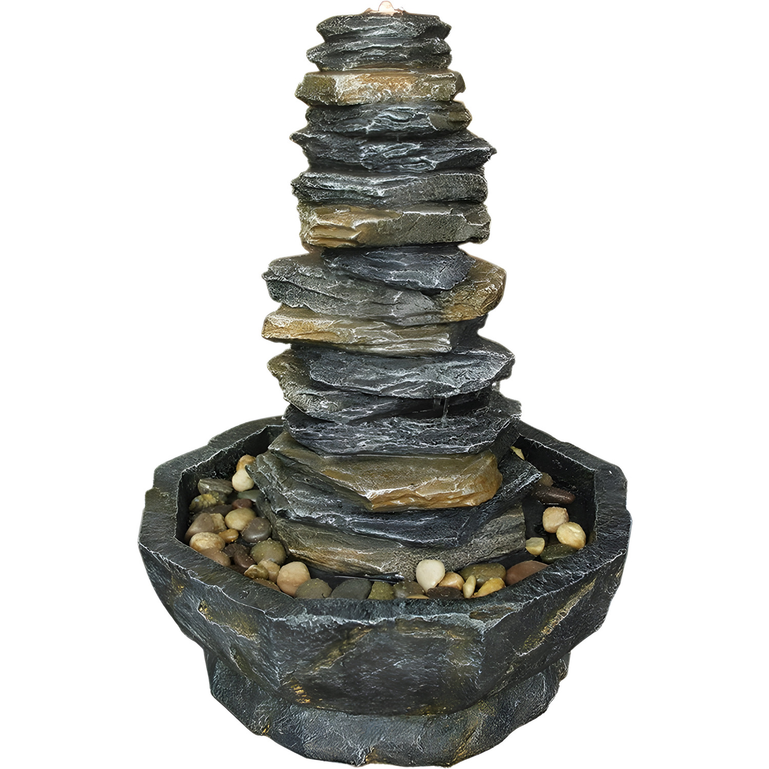 Stacked Stone Monolith Water Feature Slate Grey and Brown with Lights
