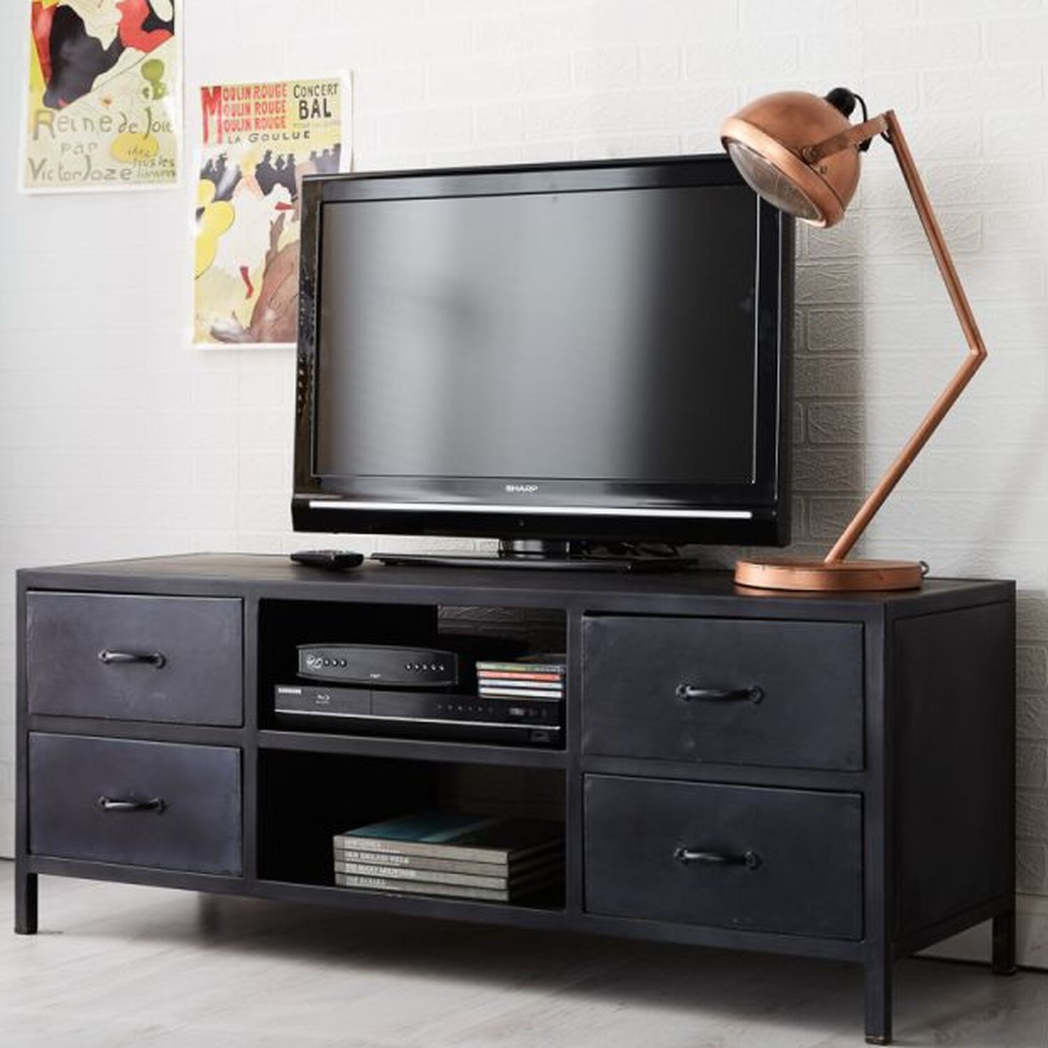 Industrial Copper Standing Round Table Lamp