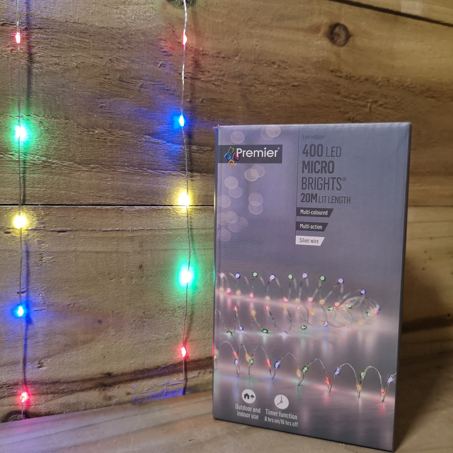 Premier 400 Multi-coloured LED 20m Christmas lights with Timer