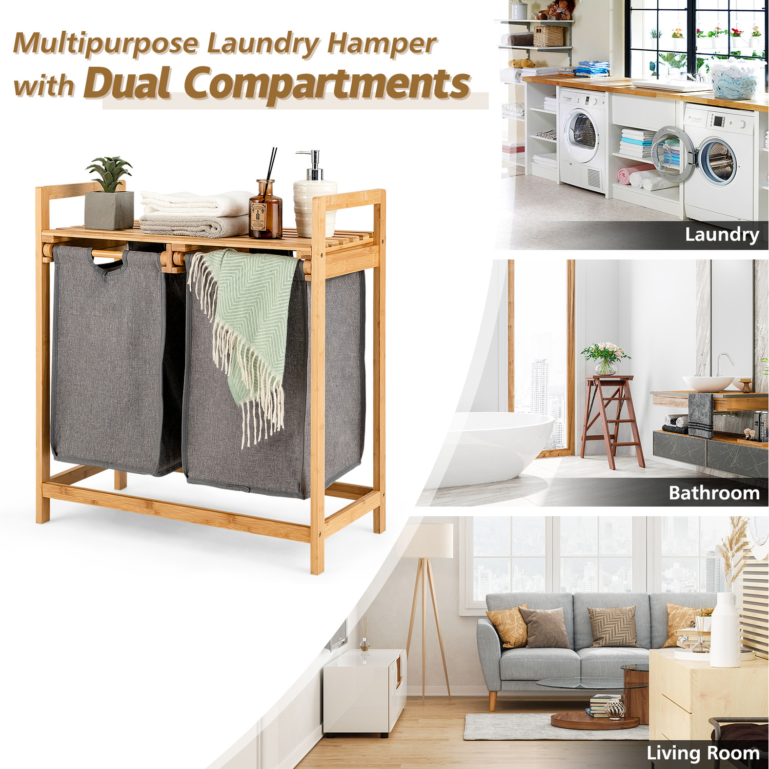 Bamboo Laundry Hamper-Natural