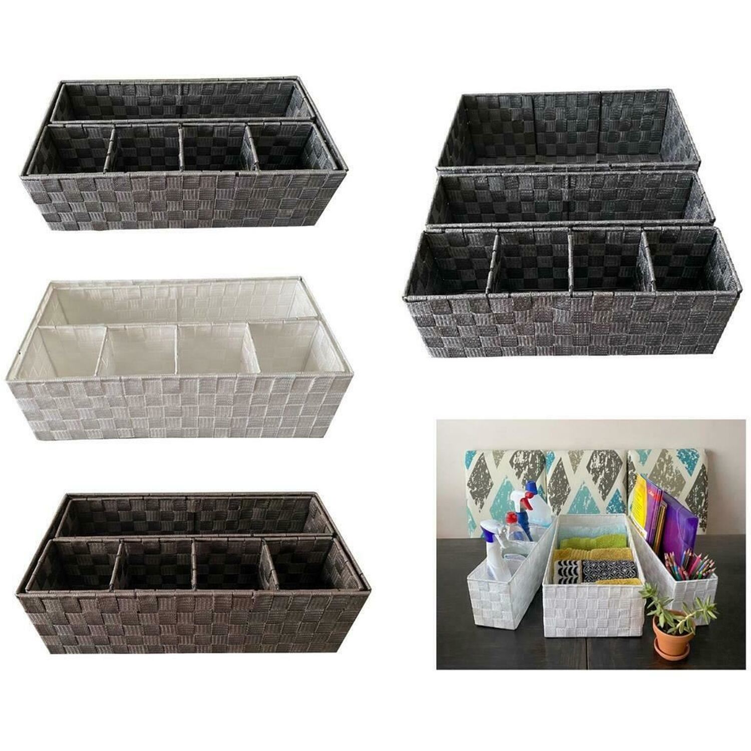 6 Section Fabric And Metal Organiser Storage Box Basket