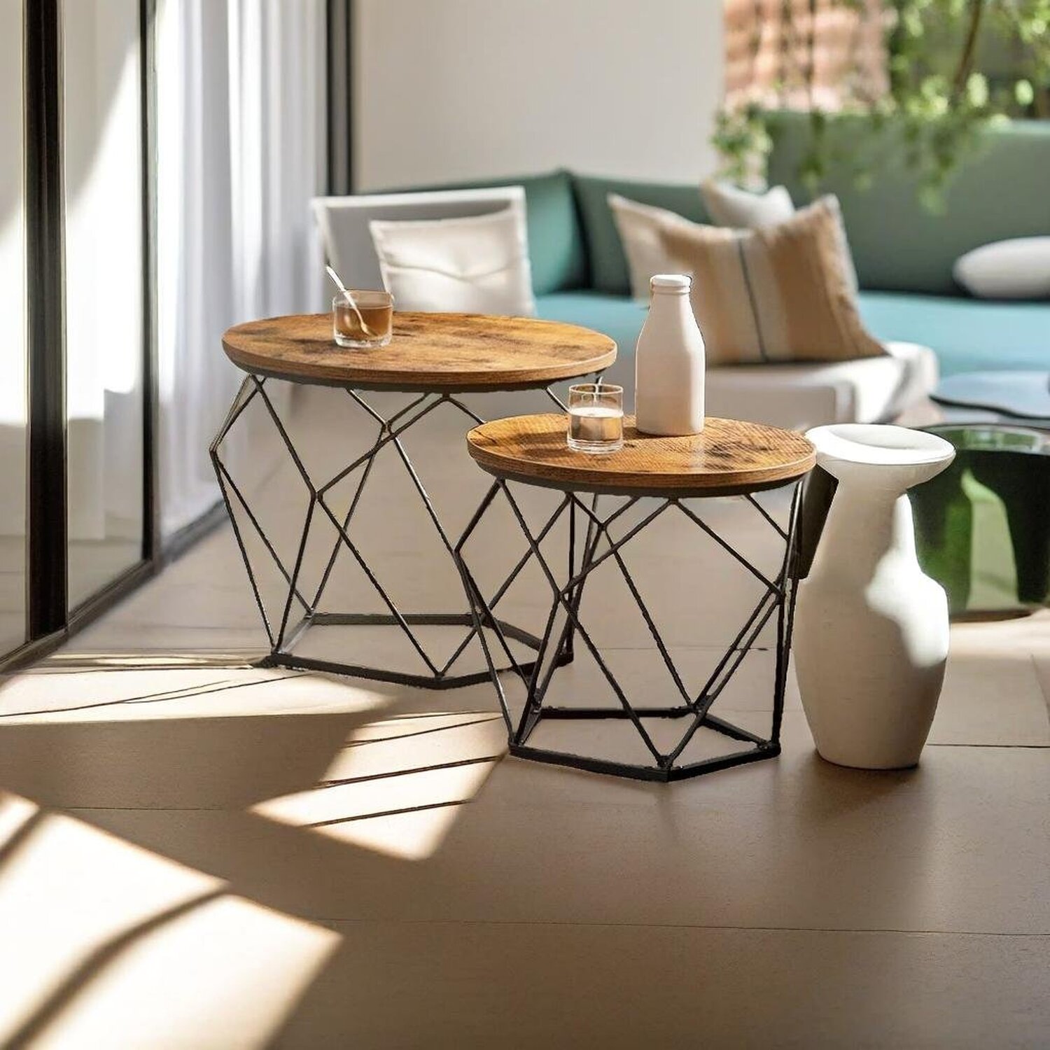 Set of 2 Coffee Tables Robust Steel Frame for Living Room Bedroom ...