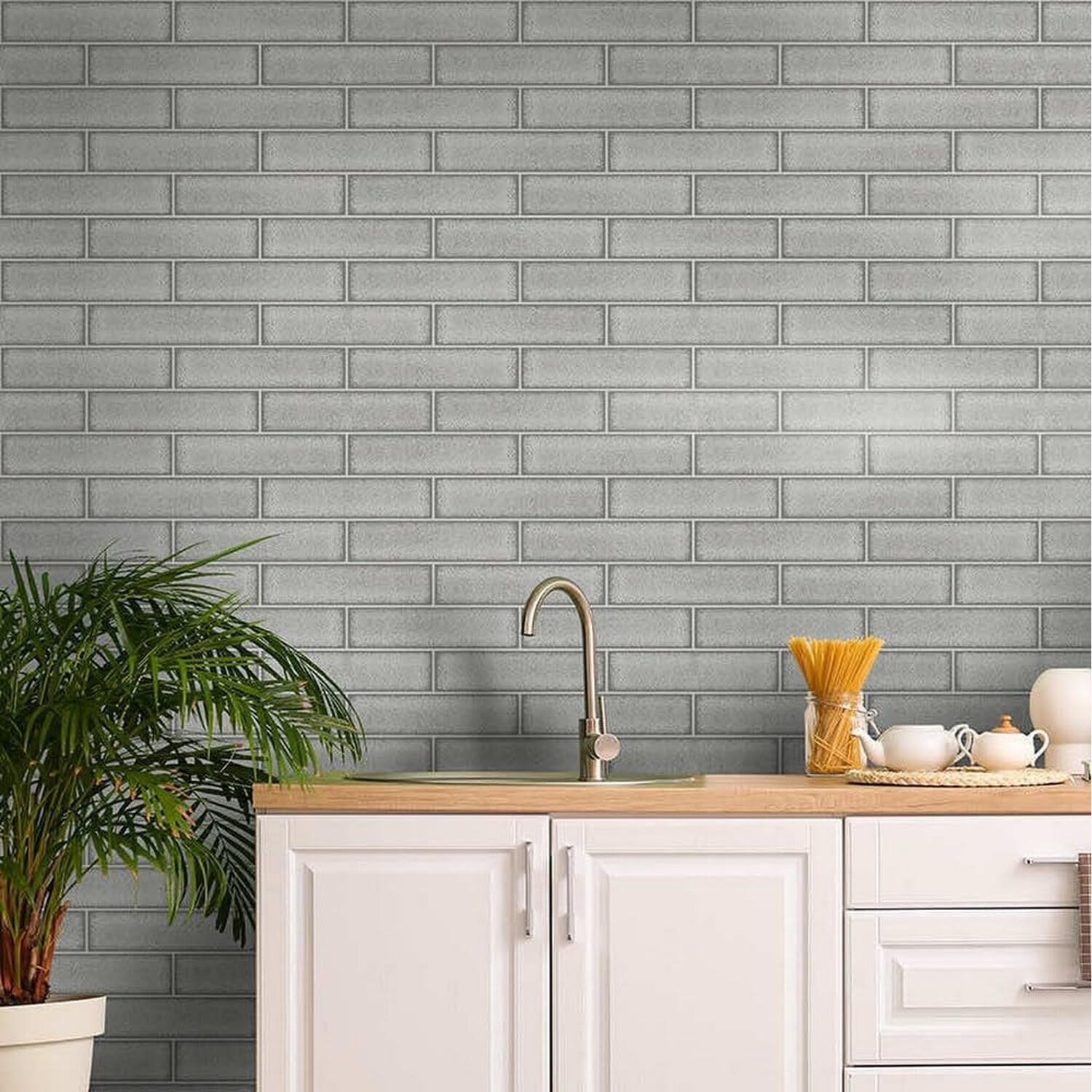 Celadon Gloss Tiles Brick Tiling On a Roll Wallpaper