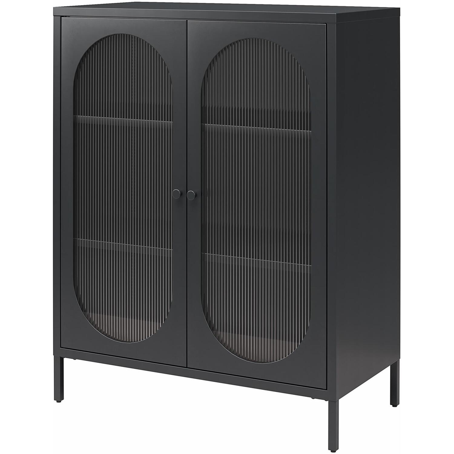Mr Kate Short Metal Accent Cabinet 2Door Fluted Glass