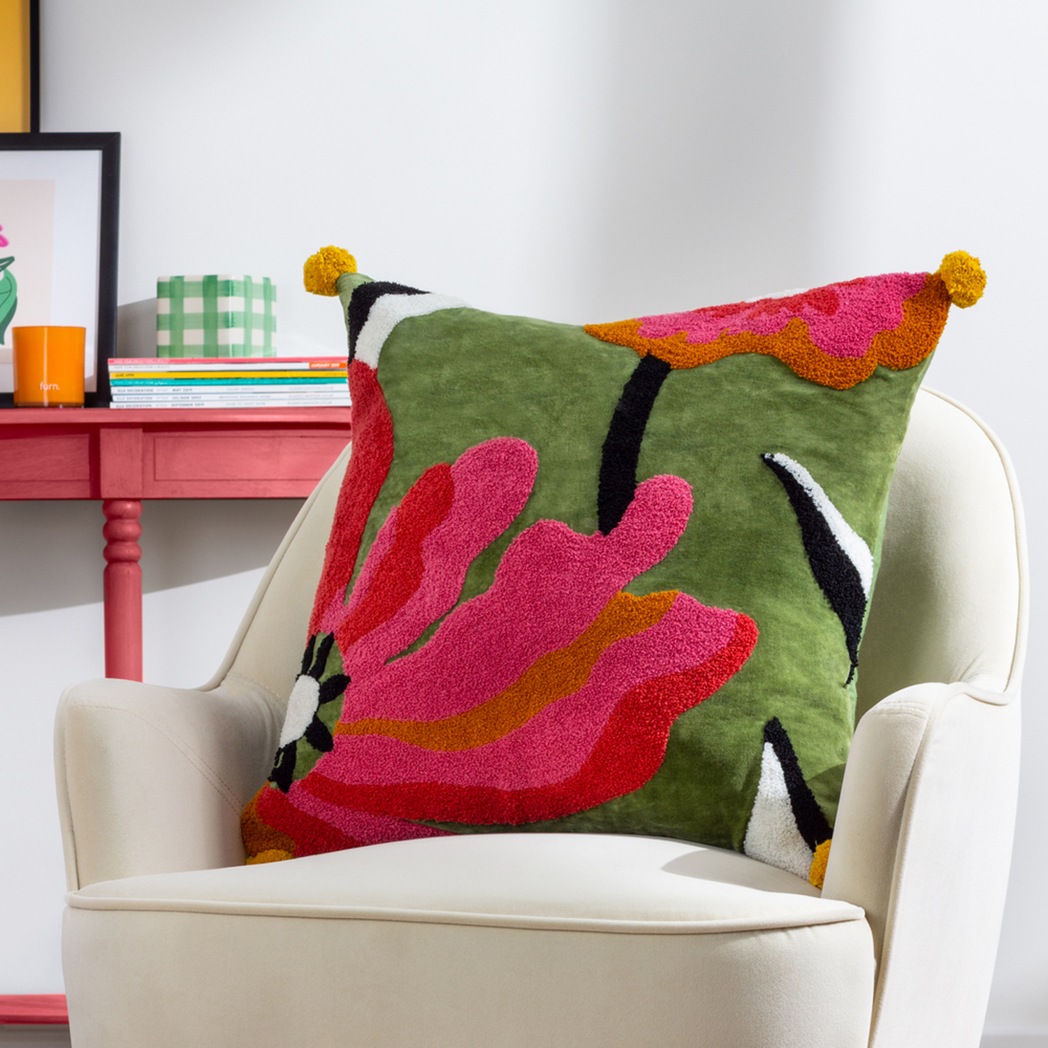 Poppy Embroidered Feather Filled Cushion
