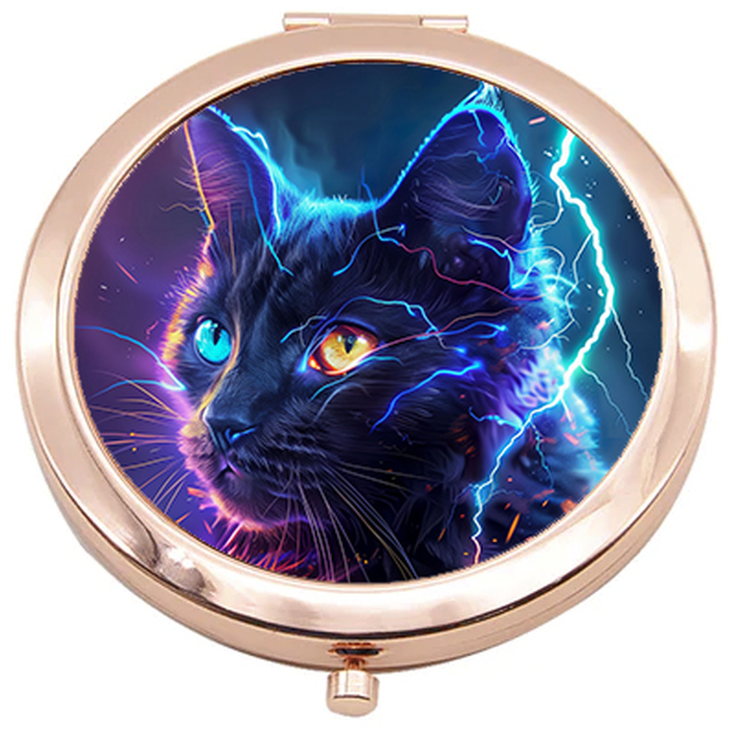 Neon Cat Rose Gold Compact Mirror