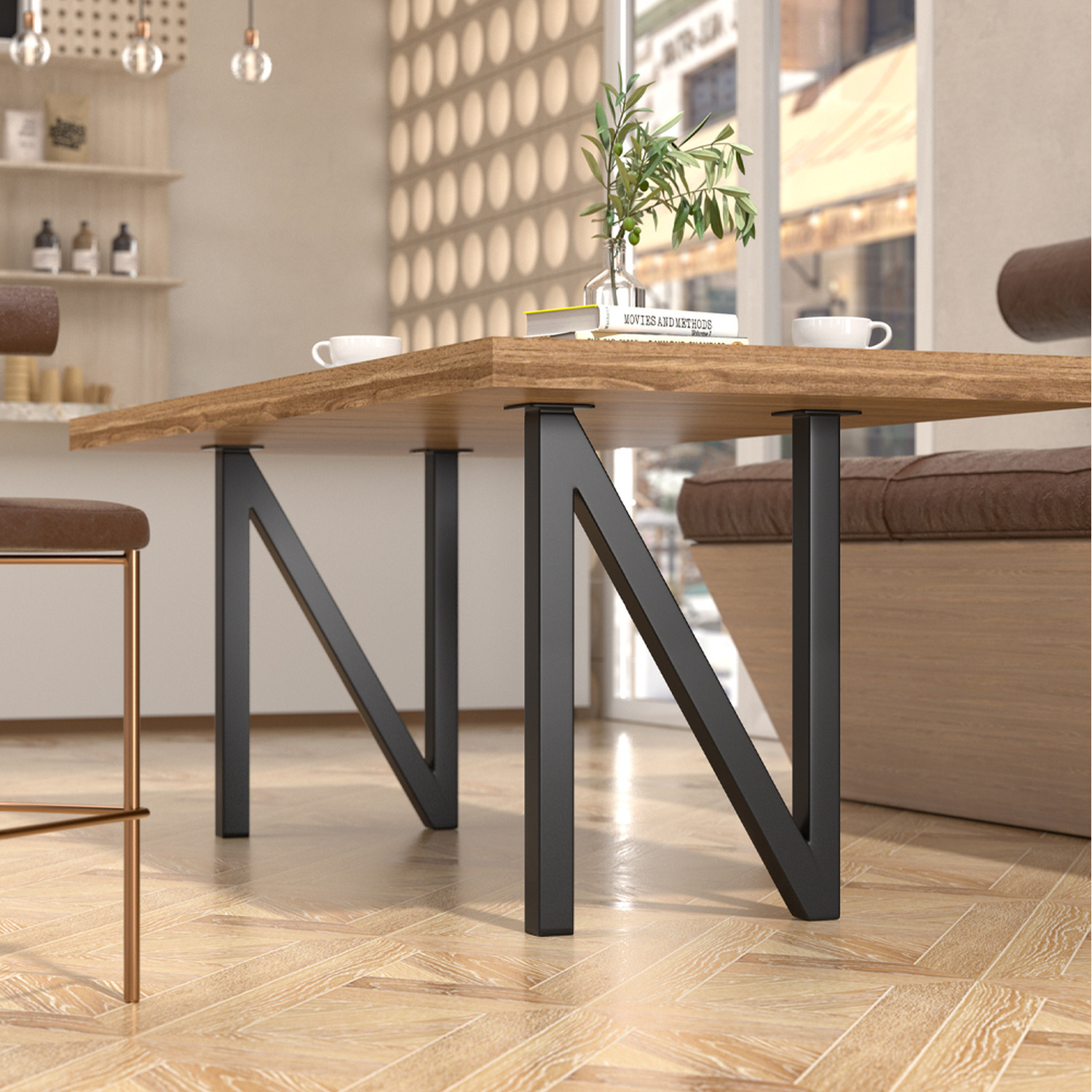 2 Piece N Shape Metal Table Legs Set