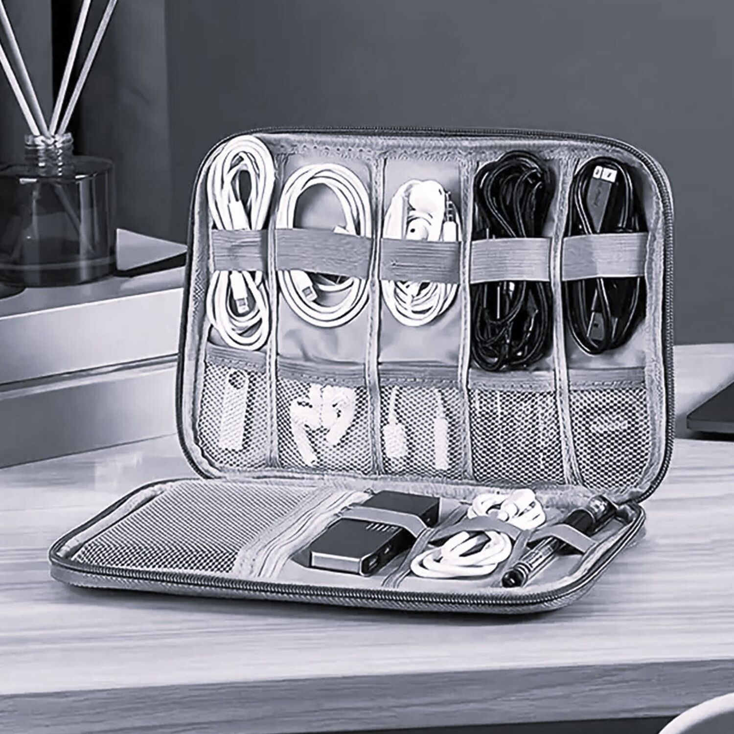Cable Travel Case Organiser Water Resistant Phone Charger Earbuds USB