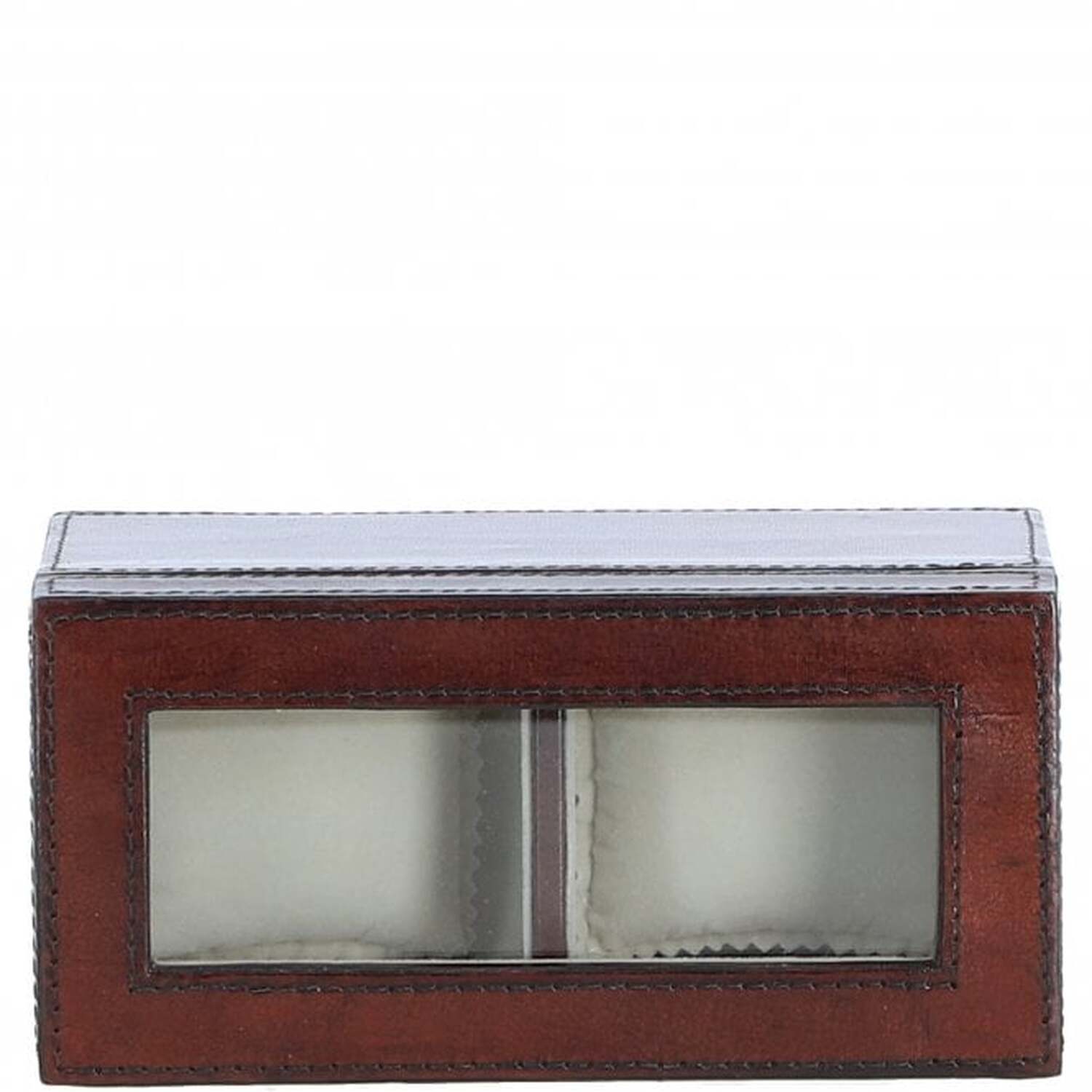 Premium Leather Double Watch Case with See-Through Lid