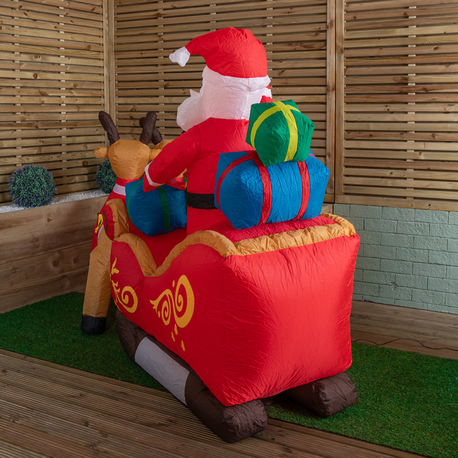 LED Christmas Inflatables Santa Sleigh and Reindeer Decoration