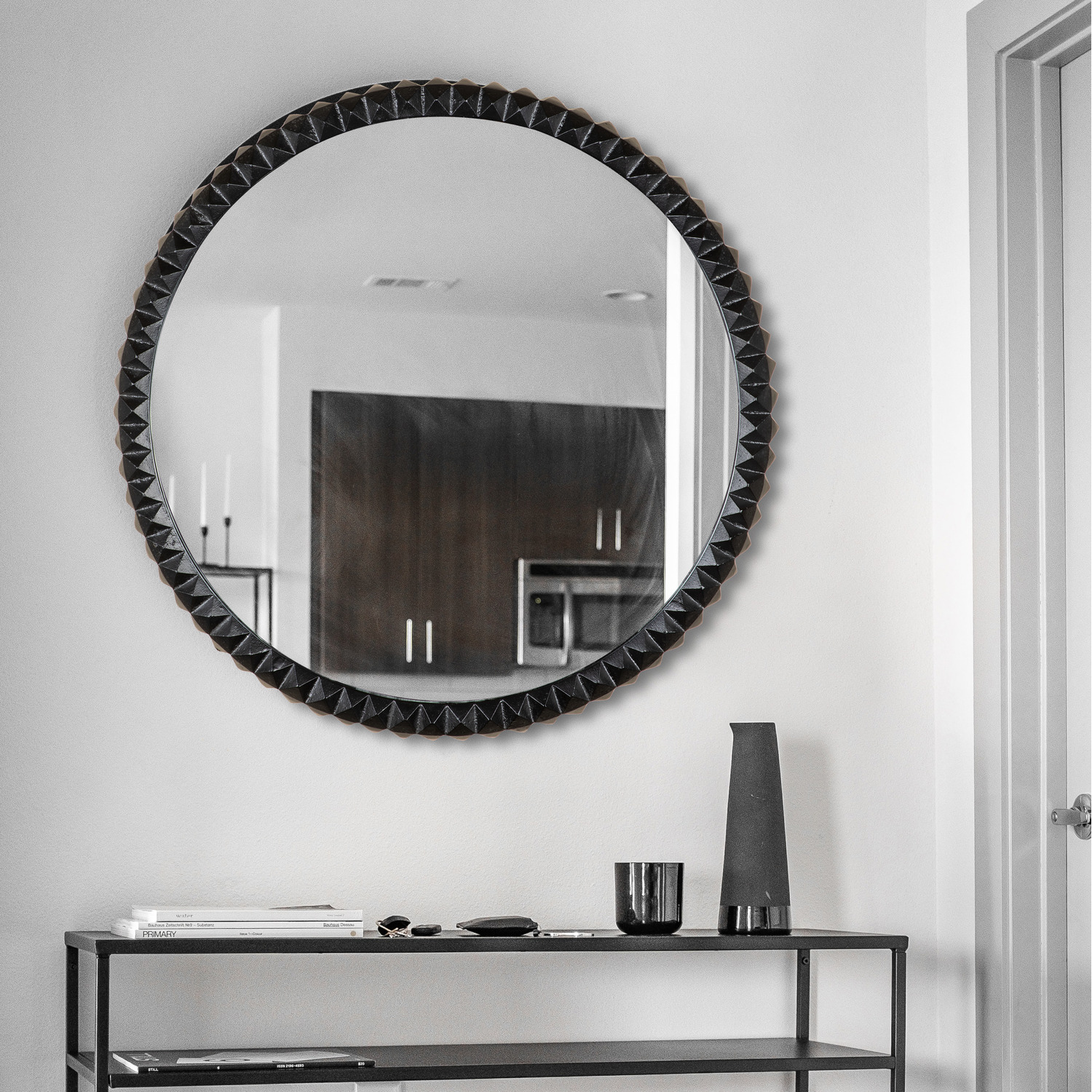 Paragon Wall Mirror Decorative Mirror Metal Frame, Black, 61cm Round.