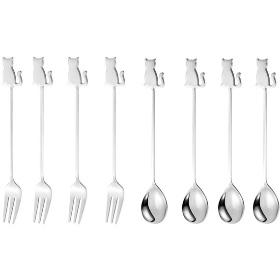Stainless Steel Cat or Fish Fork and Spoon Set