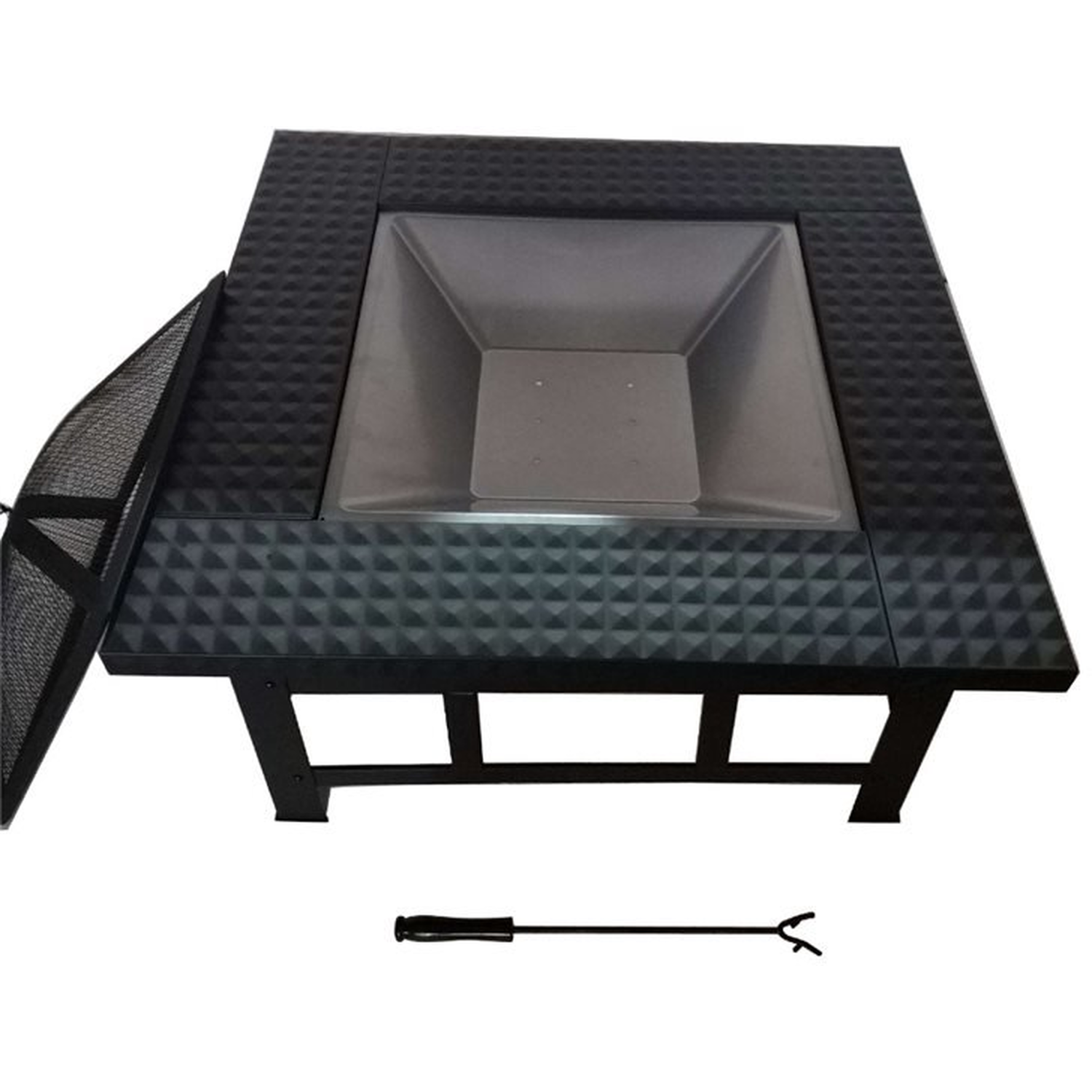 4 in 1 Square Fire Pit BBQ Grill Ice Cooler Tabletop