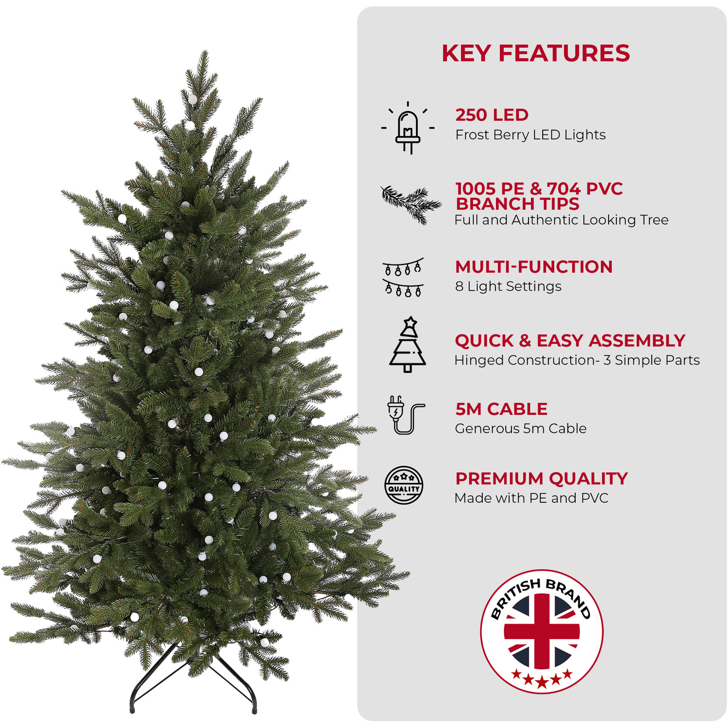 6ft Pre-Lit Finland Fir Christmas Tree with 250 Unique Frost Berry LED
