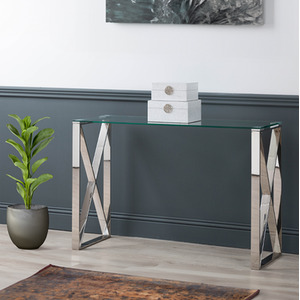 78cm Stainless Steel Glass Console Table for Living Room