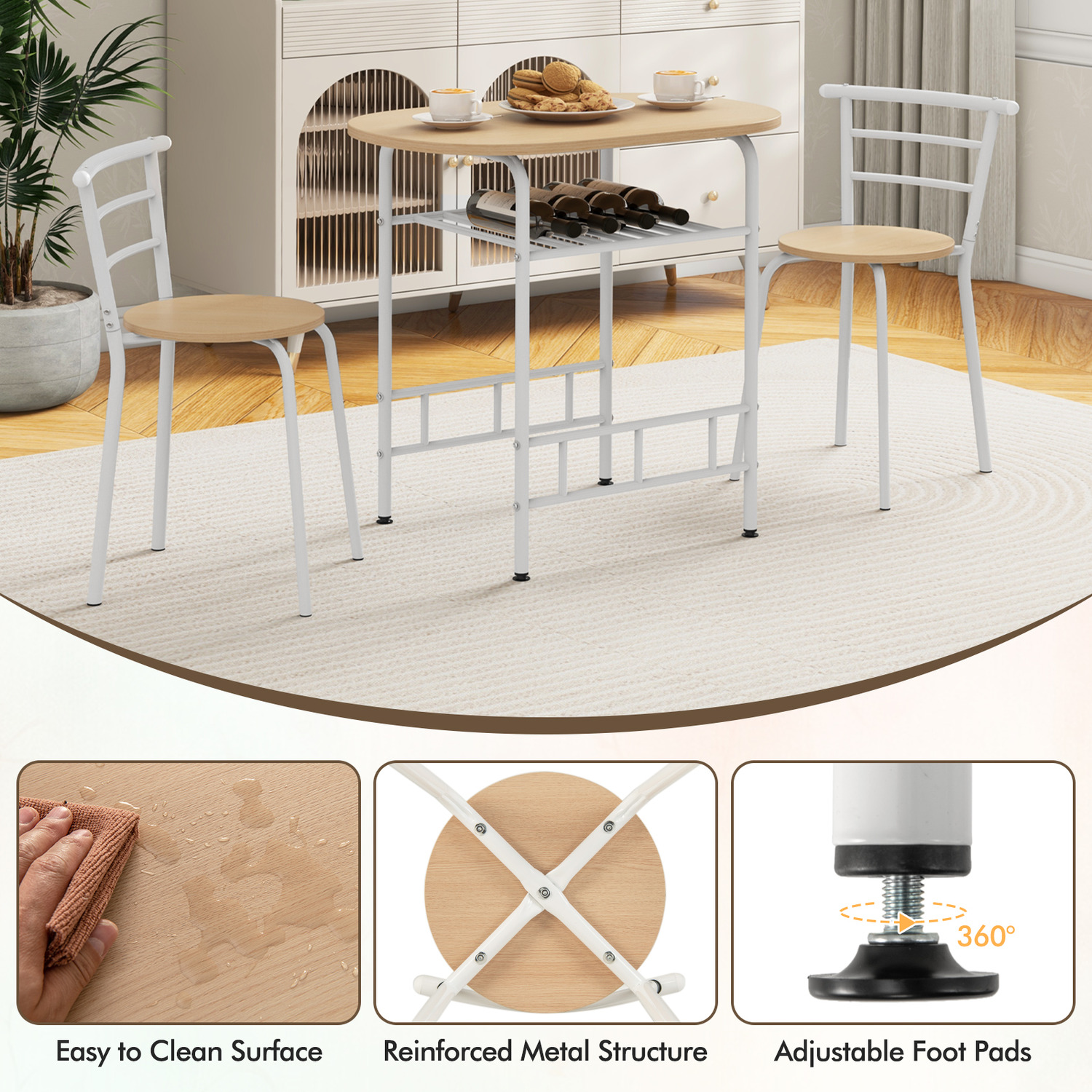 3Pcs Kitchen Table and Chairs