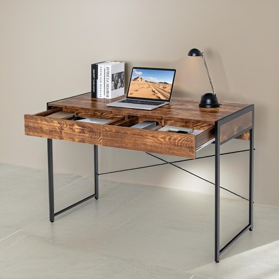 Industrial 112CM Wide Writing Desk With 2 Drawers