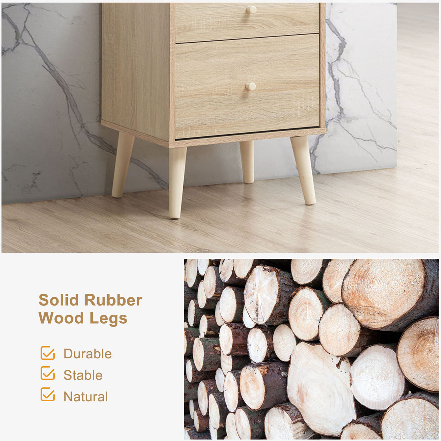 2-Drawer Bedside Table Nightstand Chest of Drawers