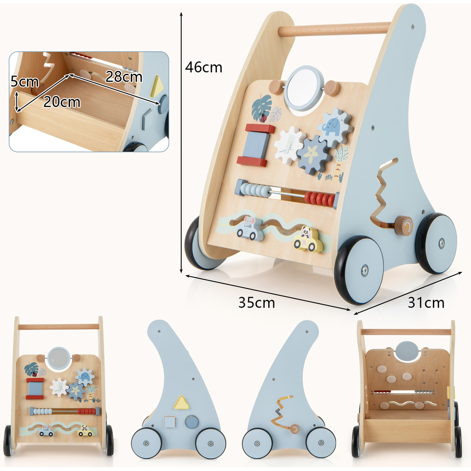 Wooden Baby Walker with Multi-Activity Learning Center
