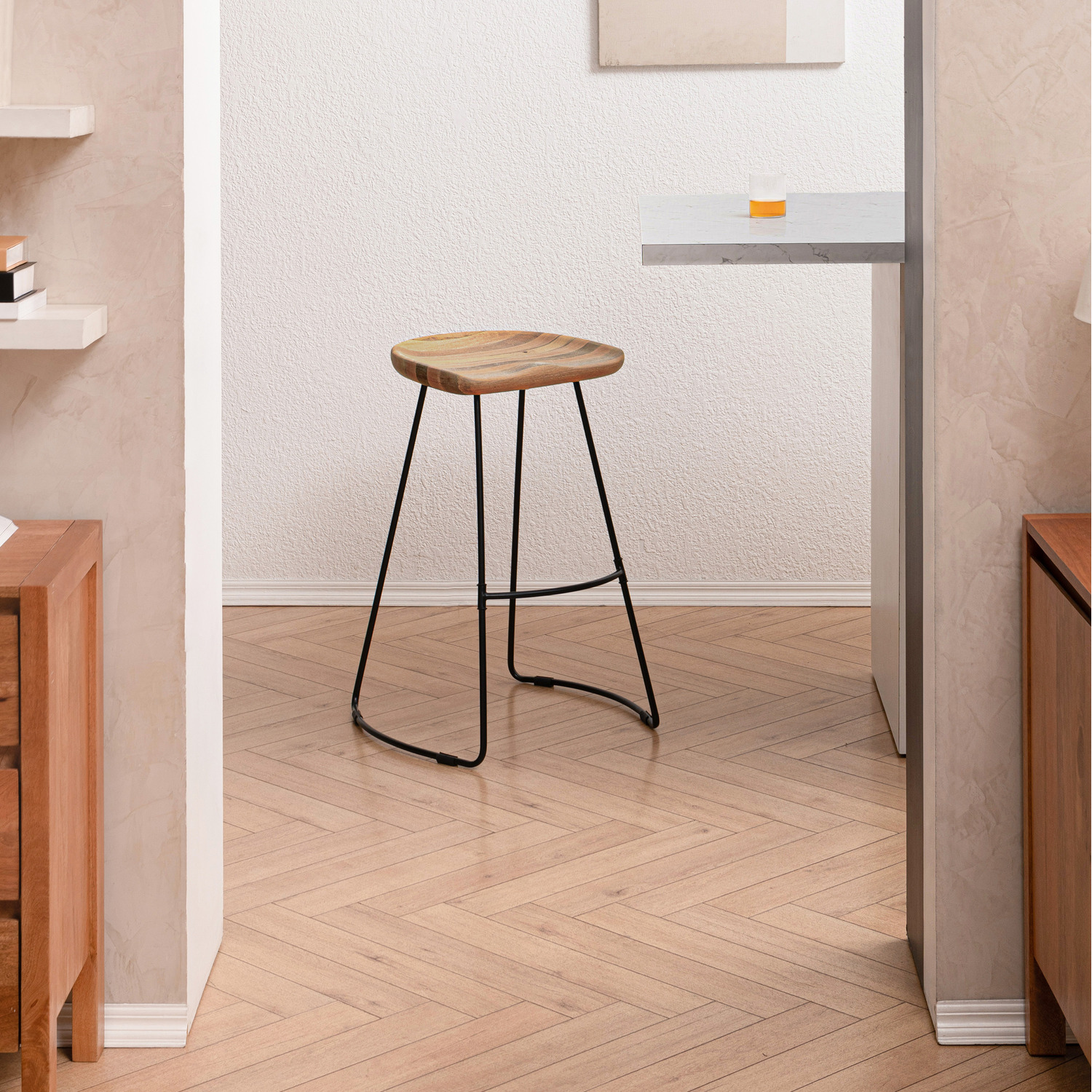 Ember Round Saddle Seat Solid Wood Counter Stool