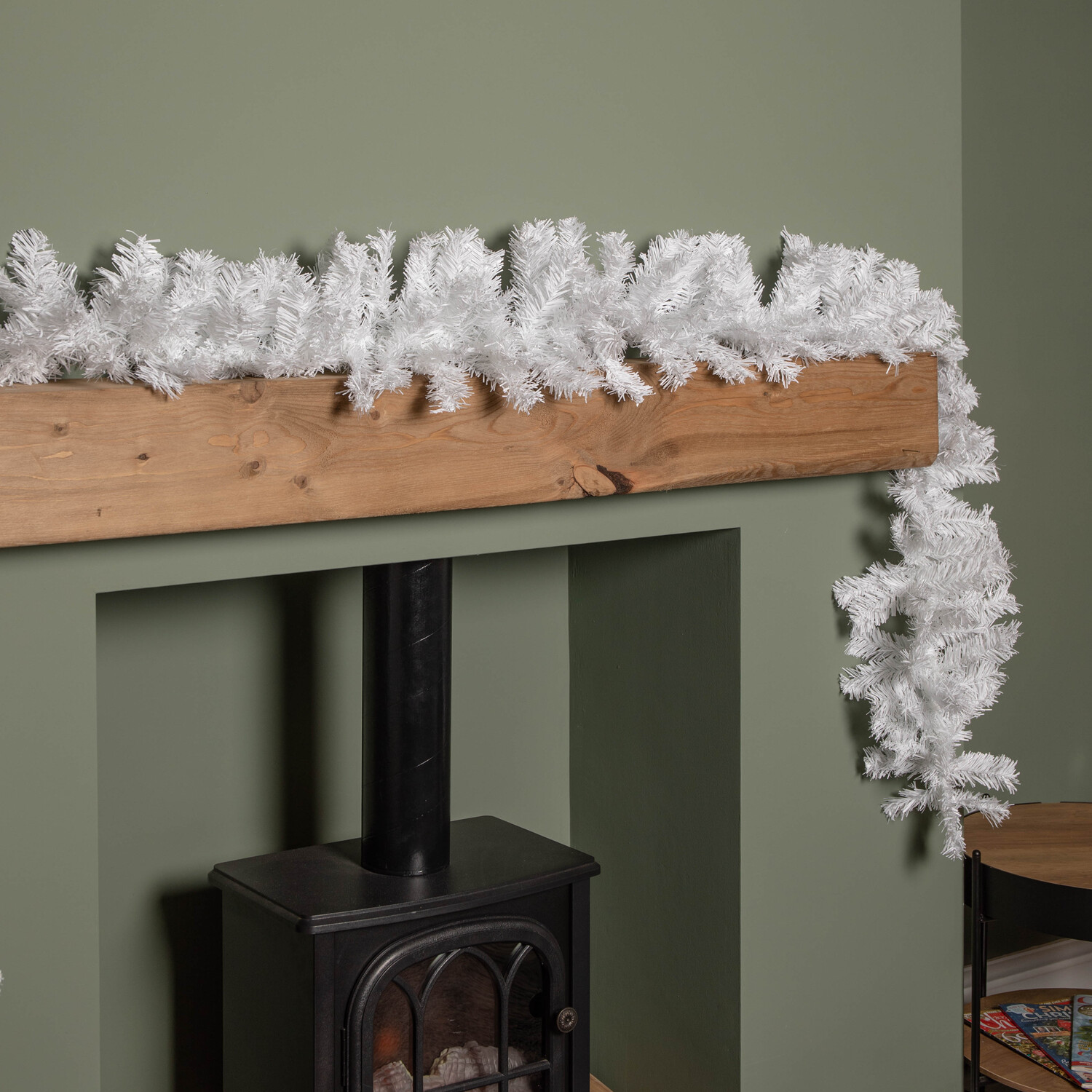 2.7m White Christmas Garland with PVC Branches