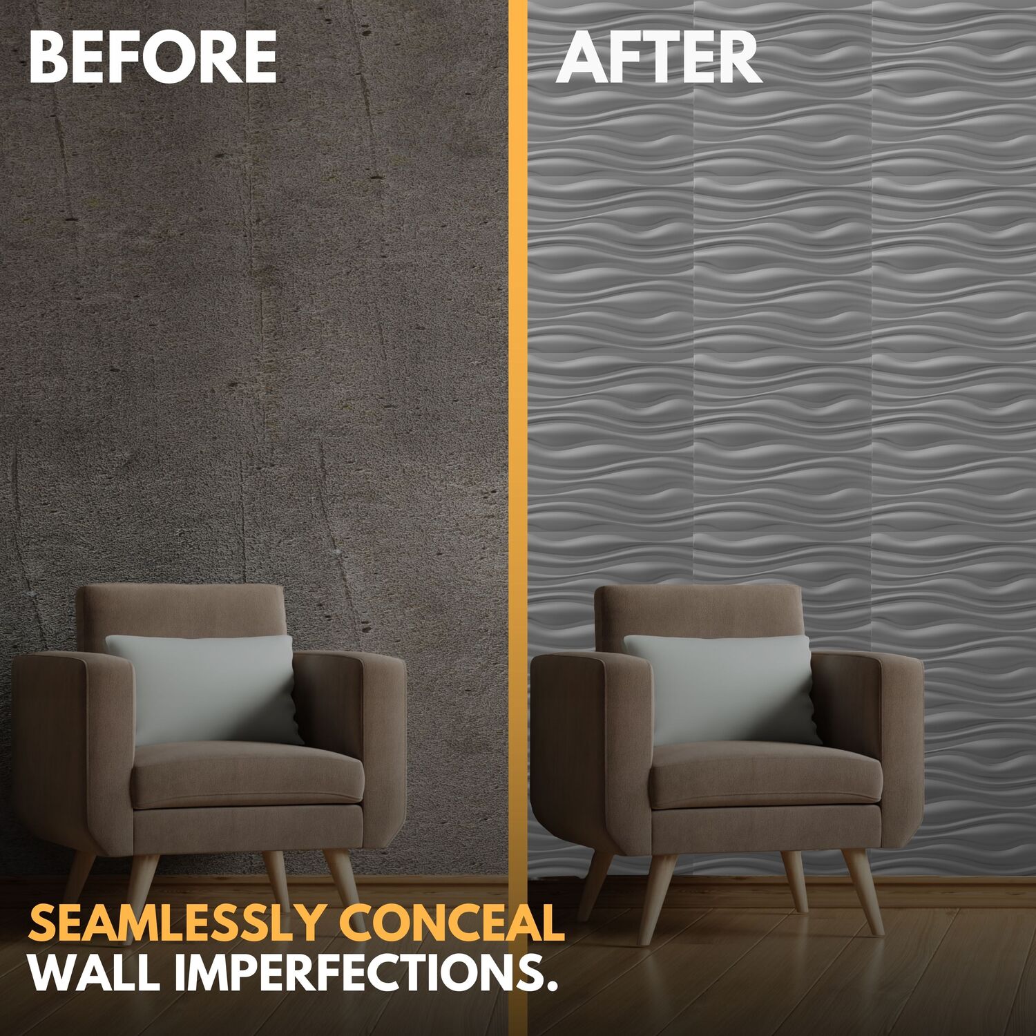 3D Wall Panels with Adhesive Included Wave Effect Design