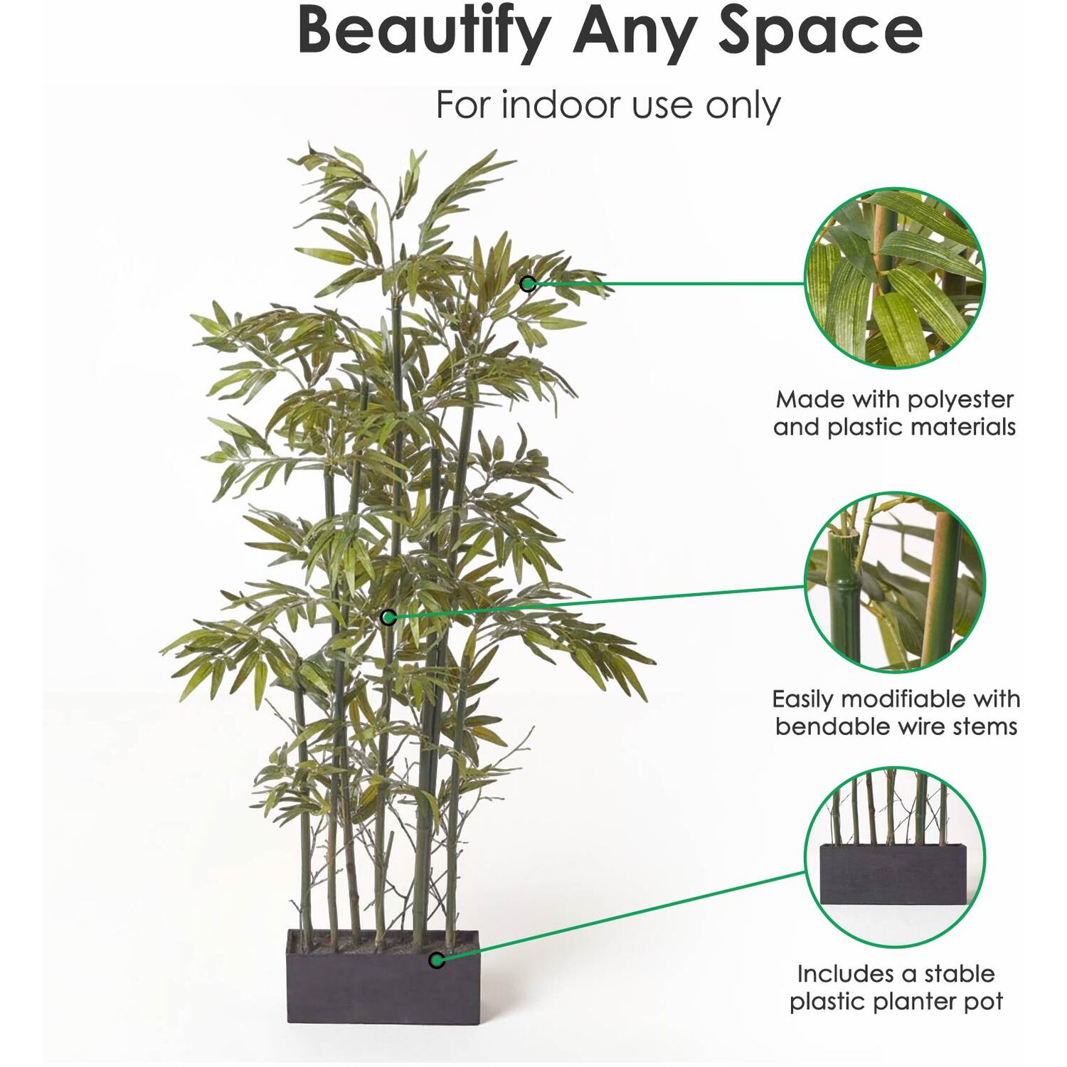 Artificial 6ft Bamboo Tree in Black Wooden Planter