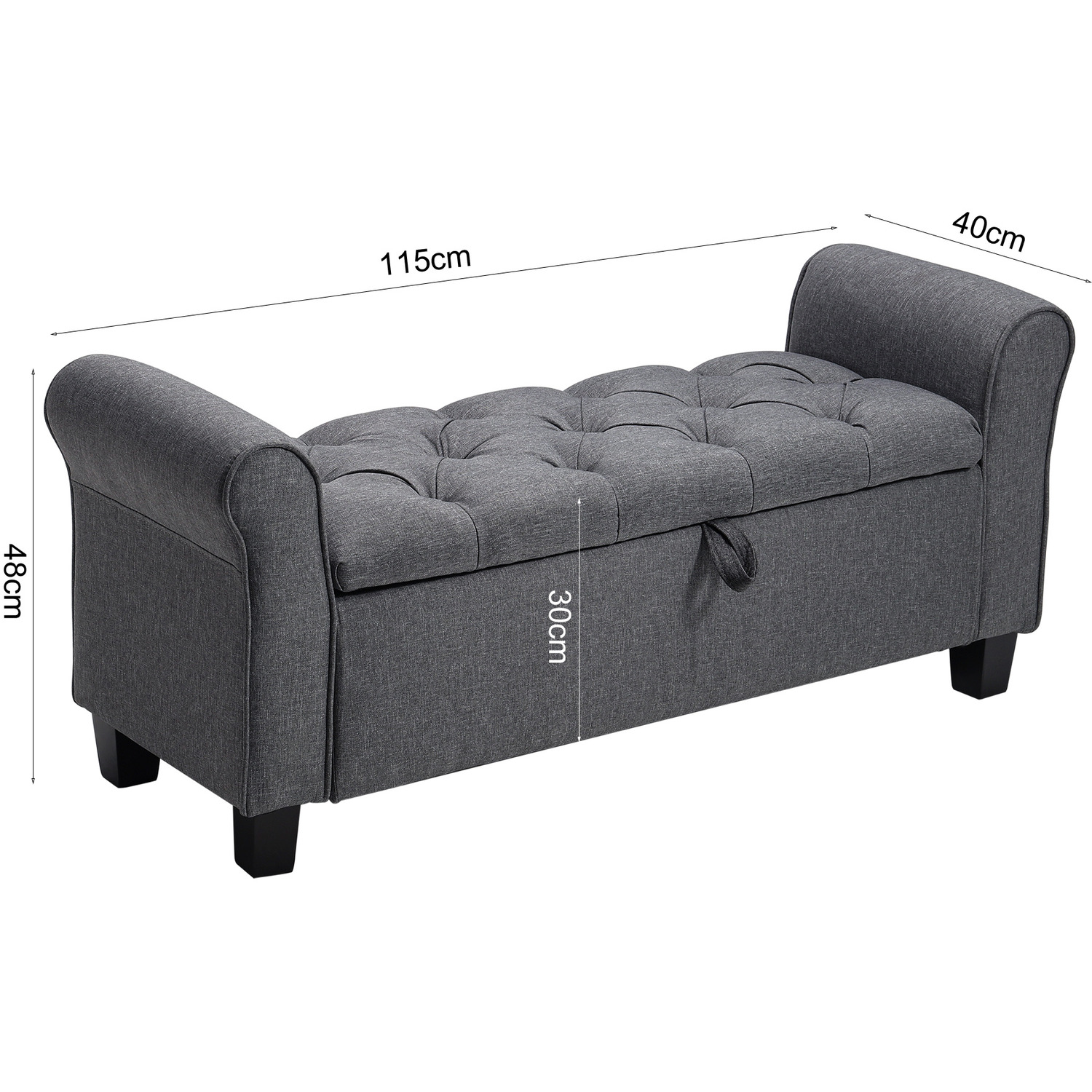 Linen Rolled Arm Storage Ottoman Button Tufted Pouffe Bench Chest