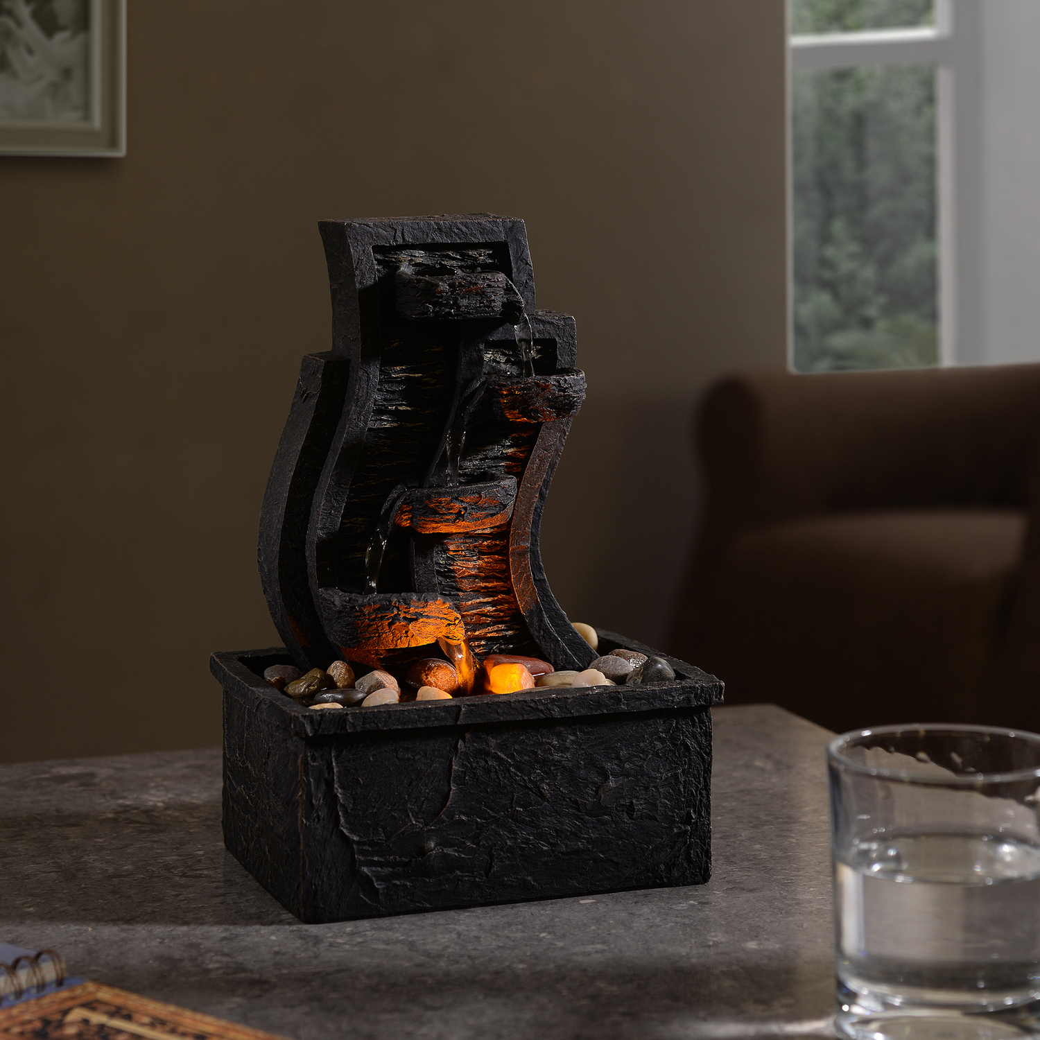 Indoor Tabletop Water Feature Fountain with Lights