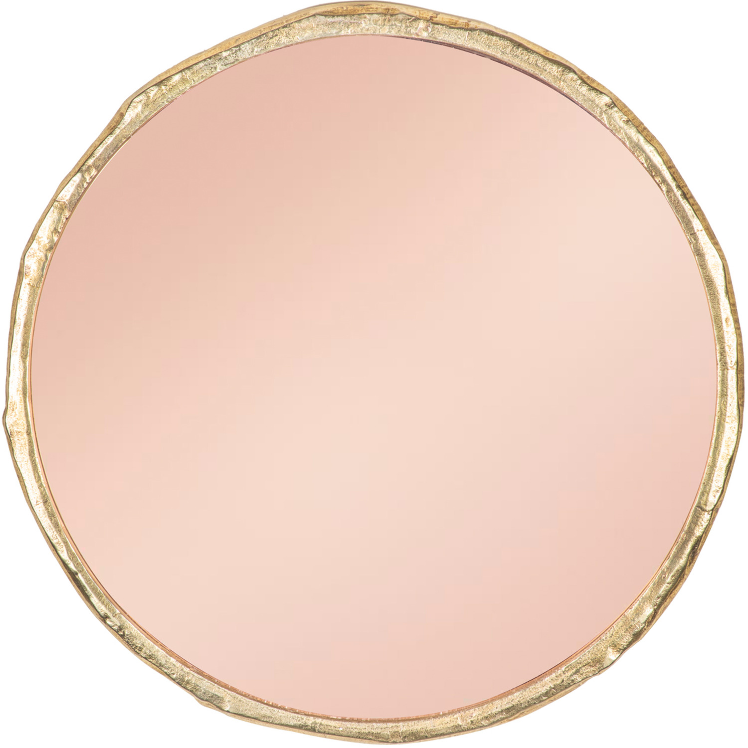 Zenith Organic Wall Mirror With Pink glass Metal Frame, Brass, 61cm Round.