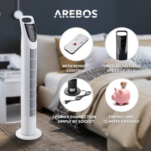 40W Oscillating Tower Fan with Remote Control and Timer
