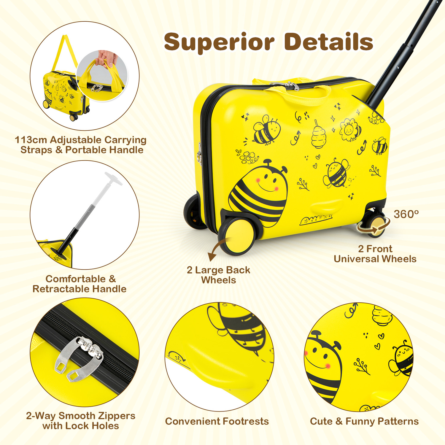 Bee design Ride-On Trolley Luggage Set
