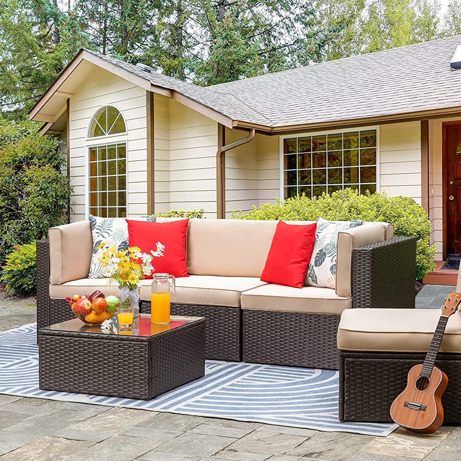 6PC Outdoor Balcony Rattan Combination Sofa Set