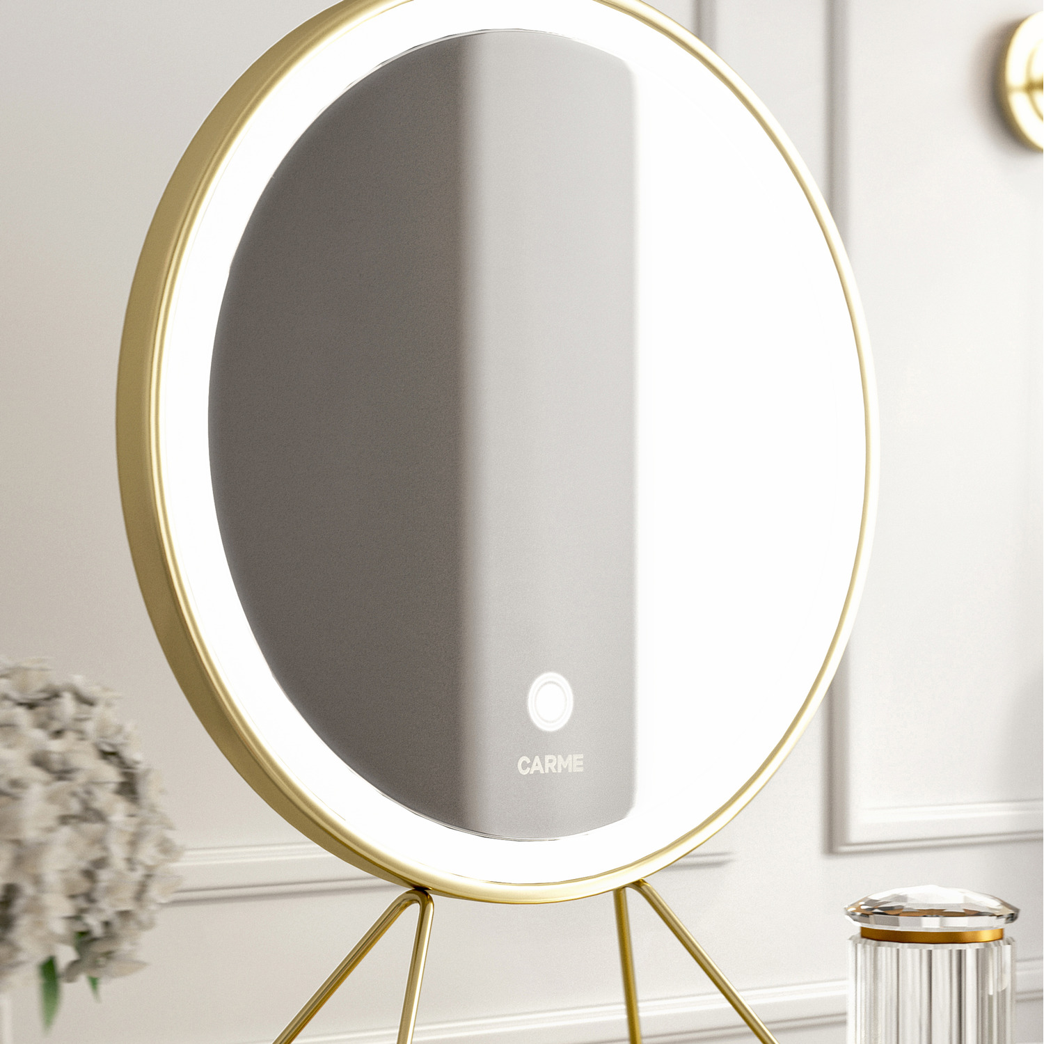 Miami Deco Cream Velvet Dressing Table with LED Touch Mirror